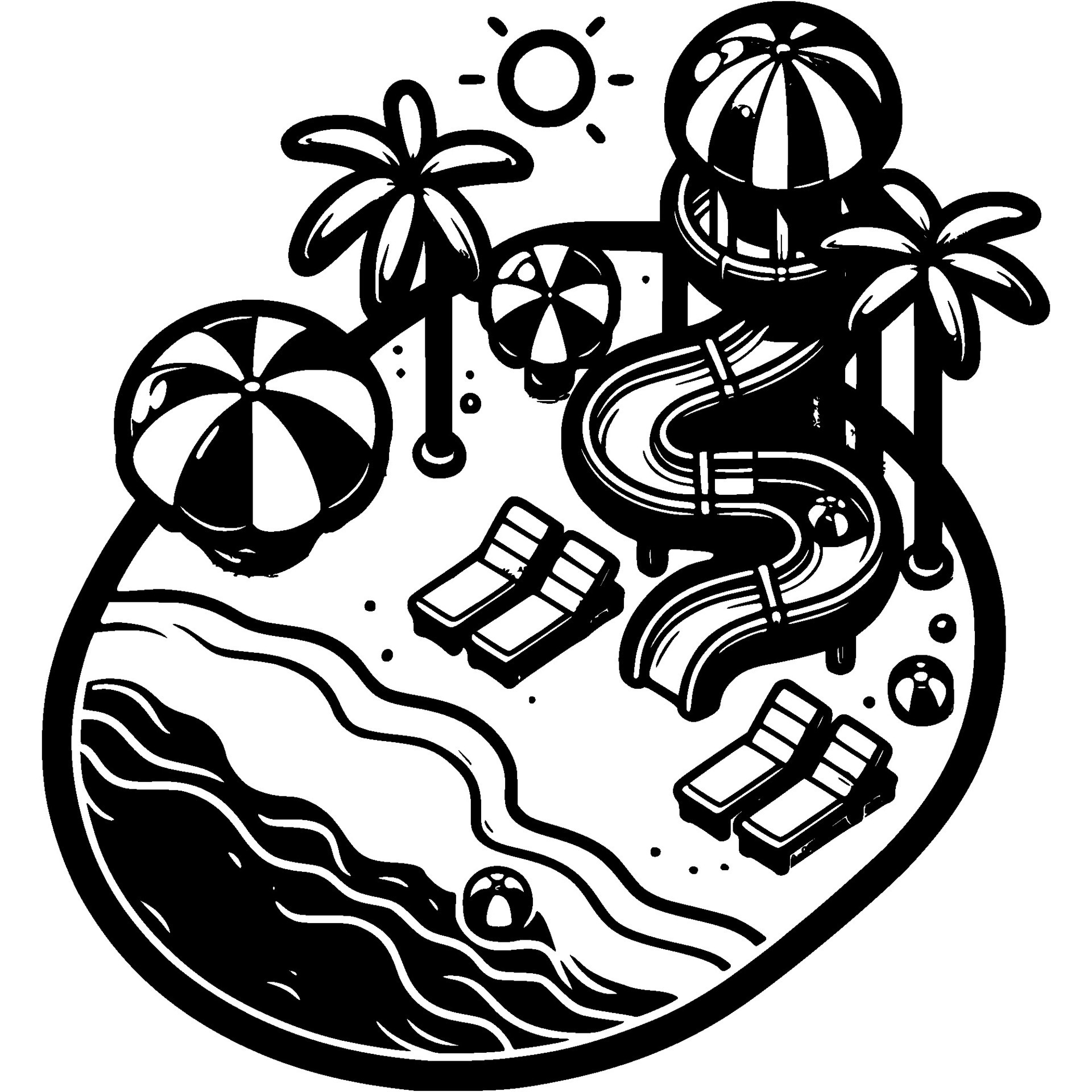 Water park with slides and attractions in monochrome. Slides and pools ...