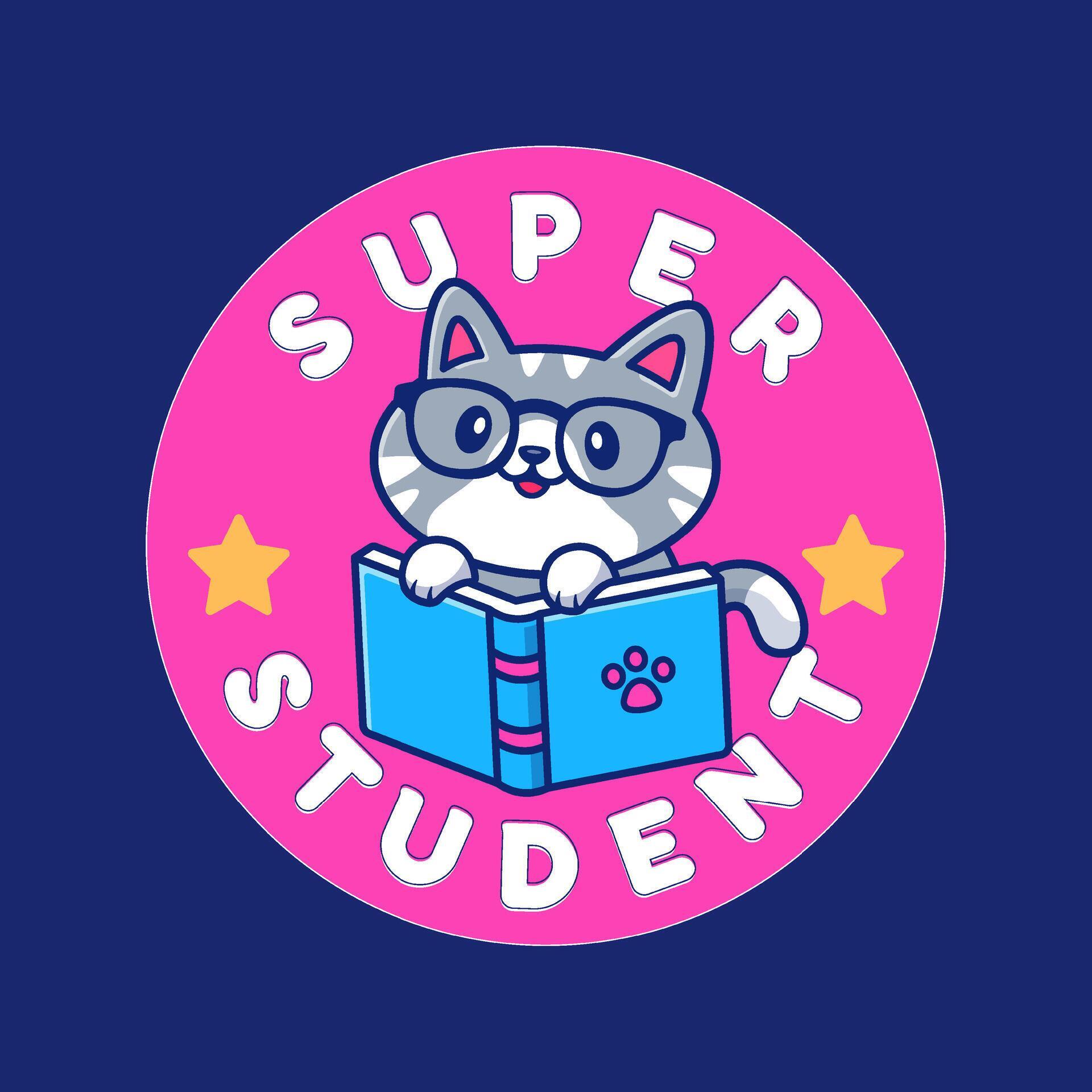 super student cat ribbon sticker 46148240 Vector Art at Vecteezy