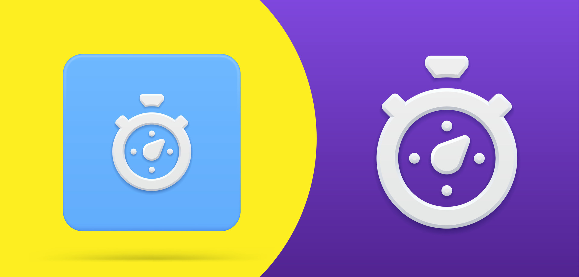 Stopwatch timer simple 3d icon button set illustration. Minute second ...