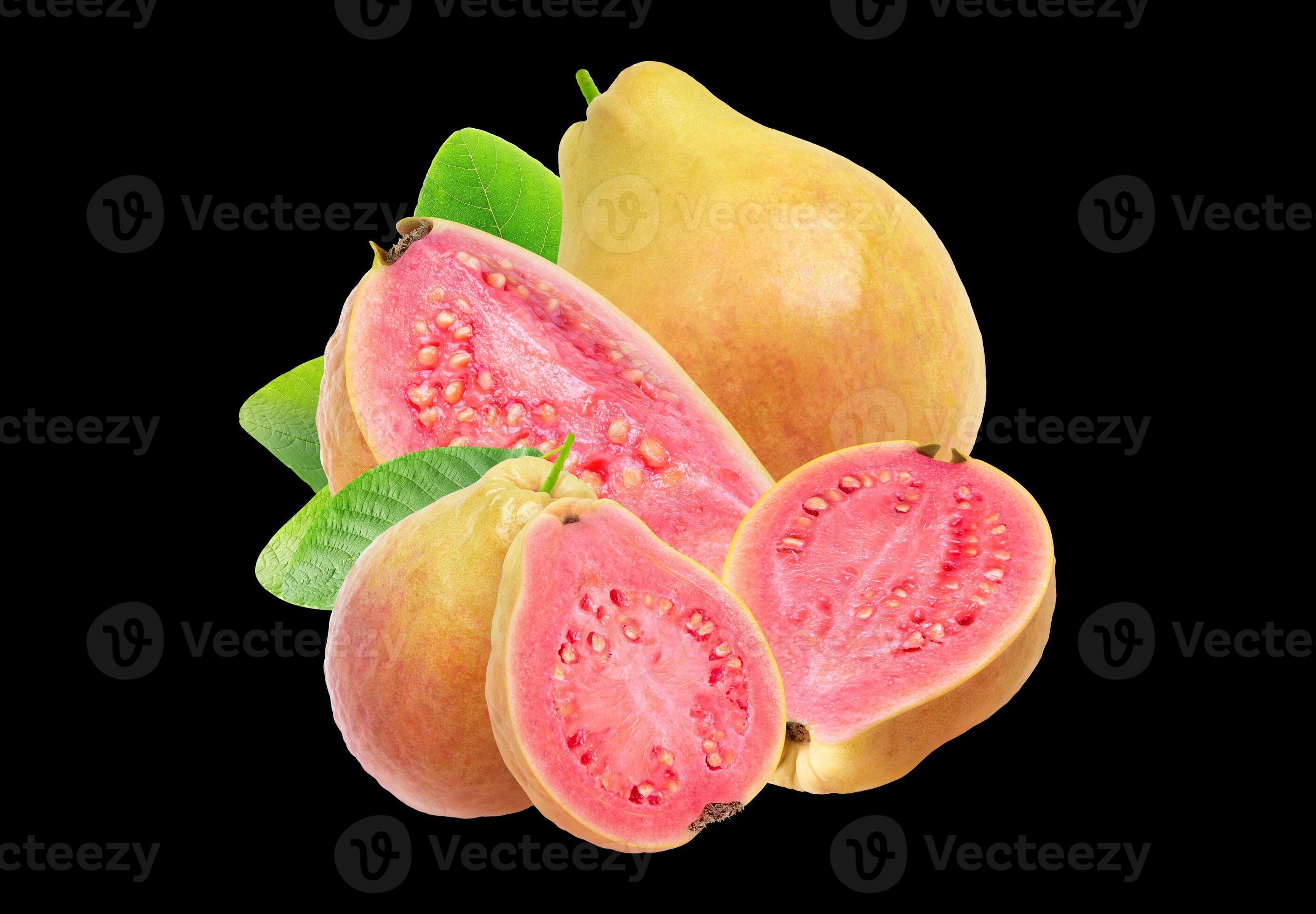 Freshly cut guava pieces alongside whole guavas, exposing vibrant pink ... Freshly cut guava pieces alongside whole guavas, exposing vibrant pink ...