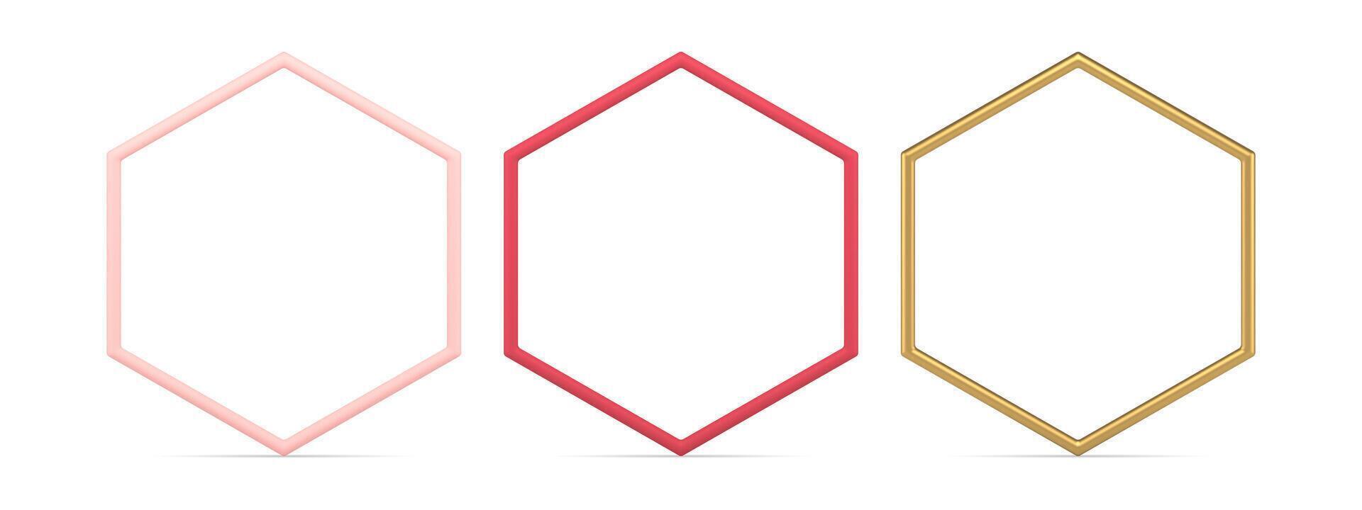 Realistic hexagonal diamond metallic border shape outline silhouette 3d ... Realistic hexagonal diamond metallic border shape outline silhouette 3d ...