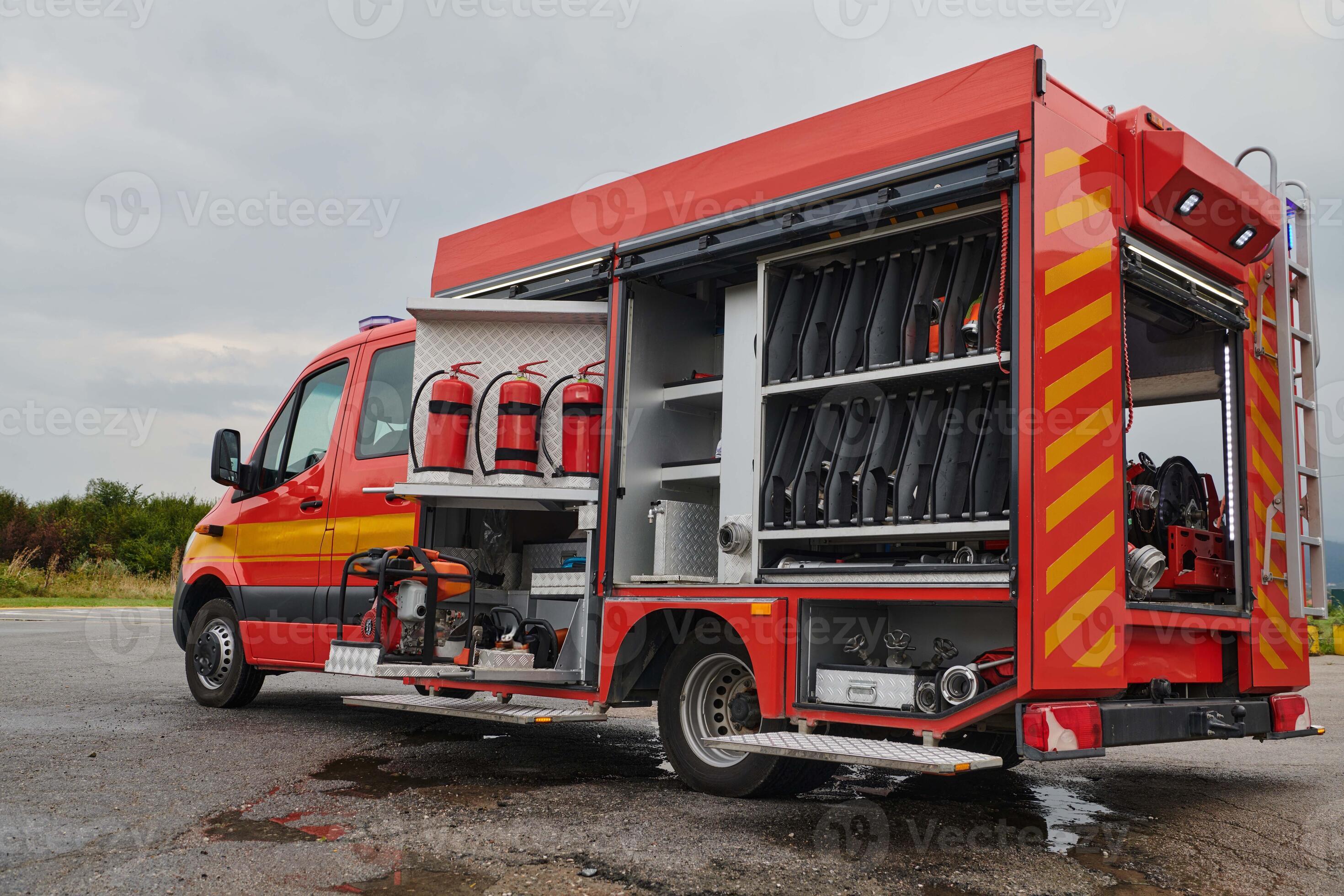 A state-of-the-art firetruck, equipped with advanced rescue technology ...