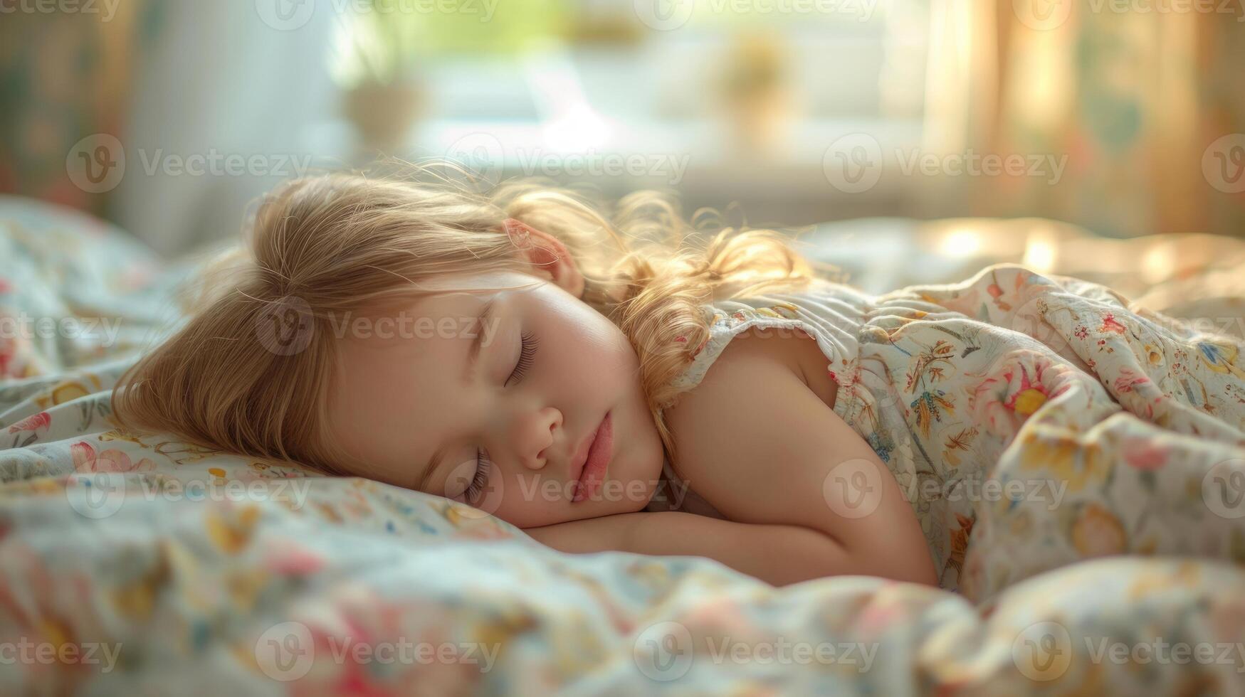 Cute little girl sleeping in bed at home, close-up 46155542 Stock Photo ...