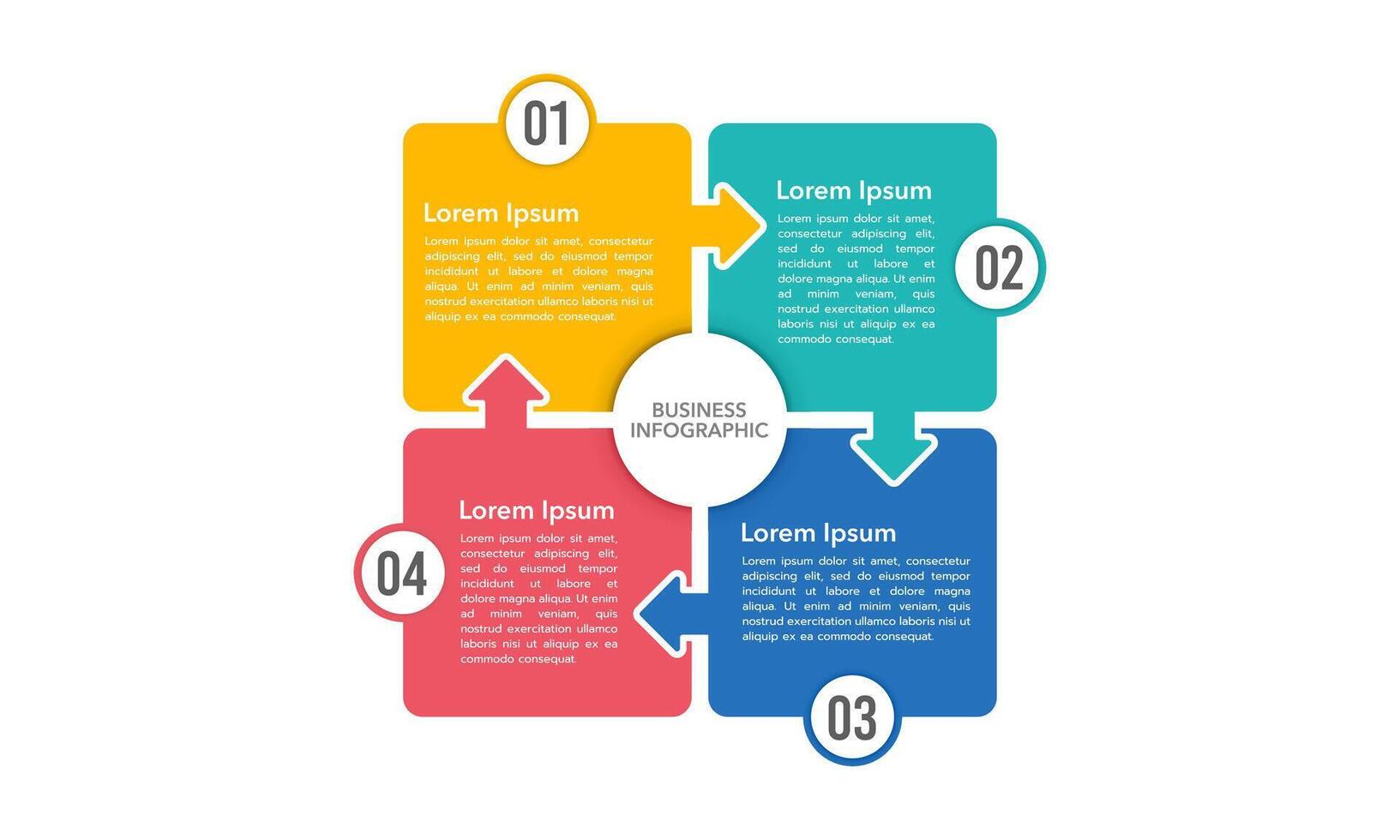 4 process or steps. Infographic element square and arrows design ...