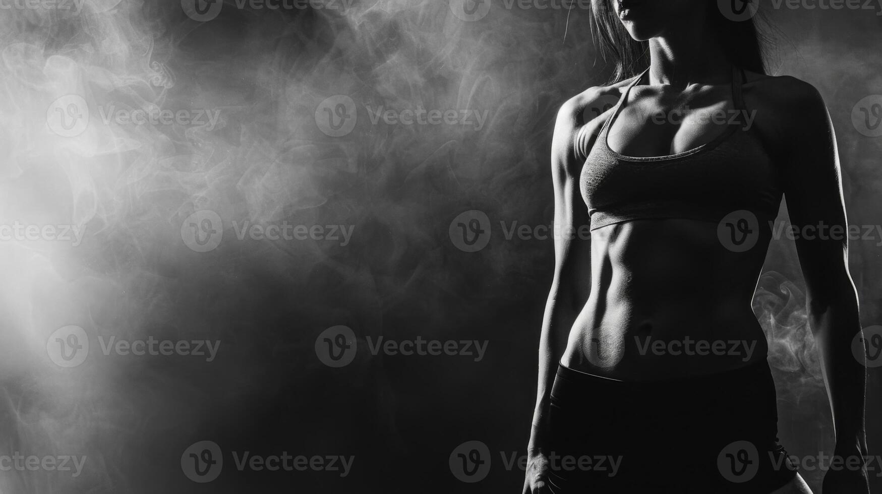A Fit Woman Showcasing Her Six Pack Abs In A Sports Bra 46162585 Stock