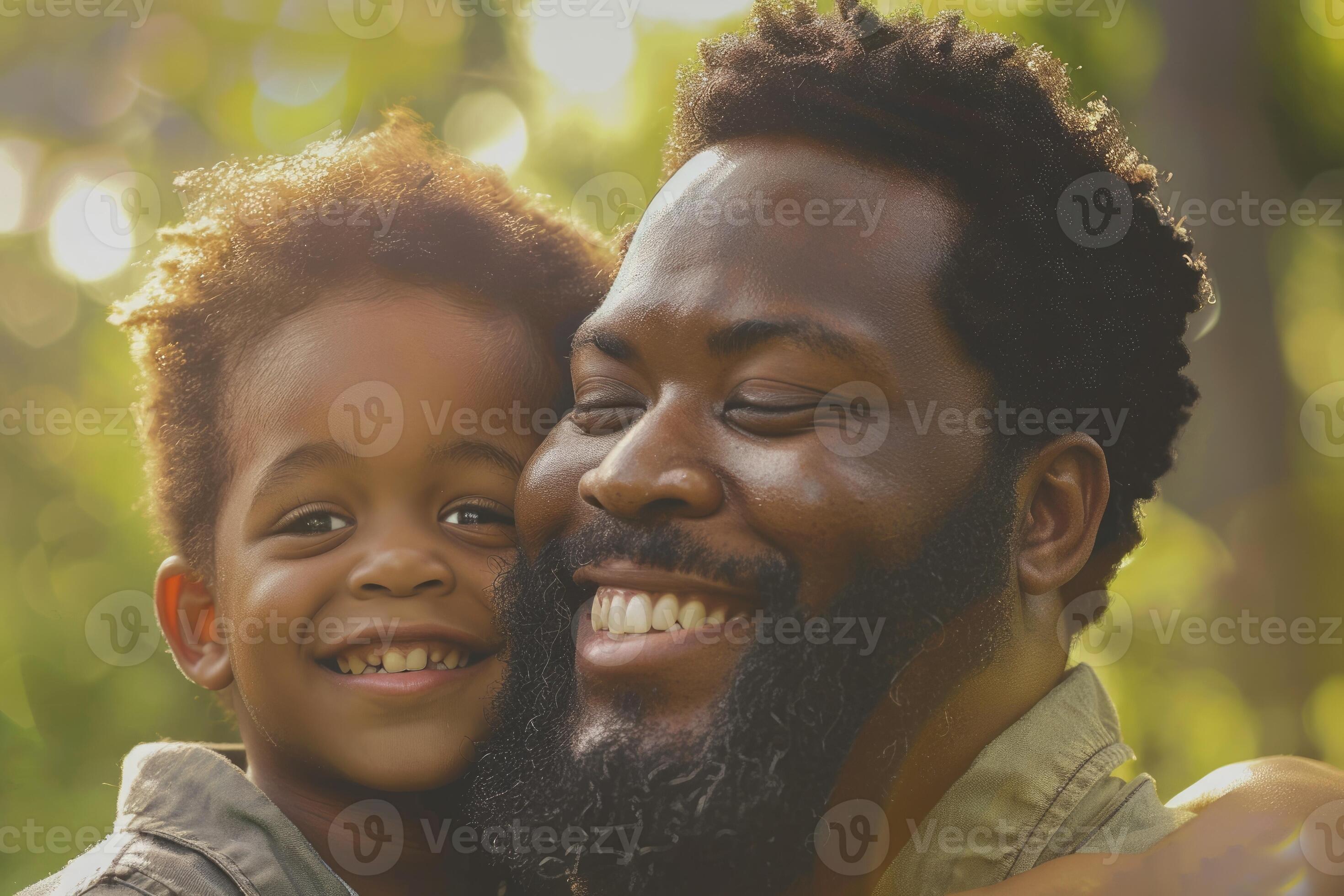 Happy African American Father And Son Bonding Outdoors 46176577 Stock
