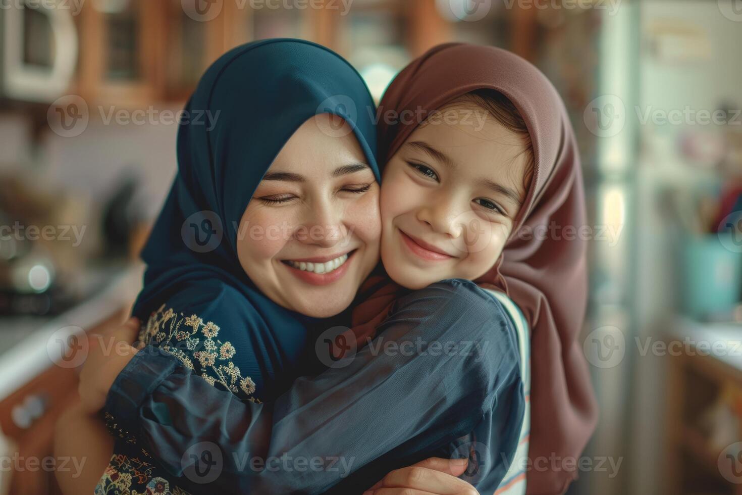 Mothers Day Little girl hugs Muslim mom in hijab. 46178497 Stock Photo ...