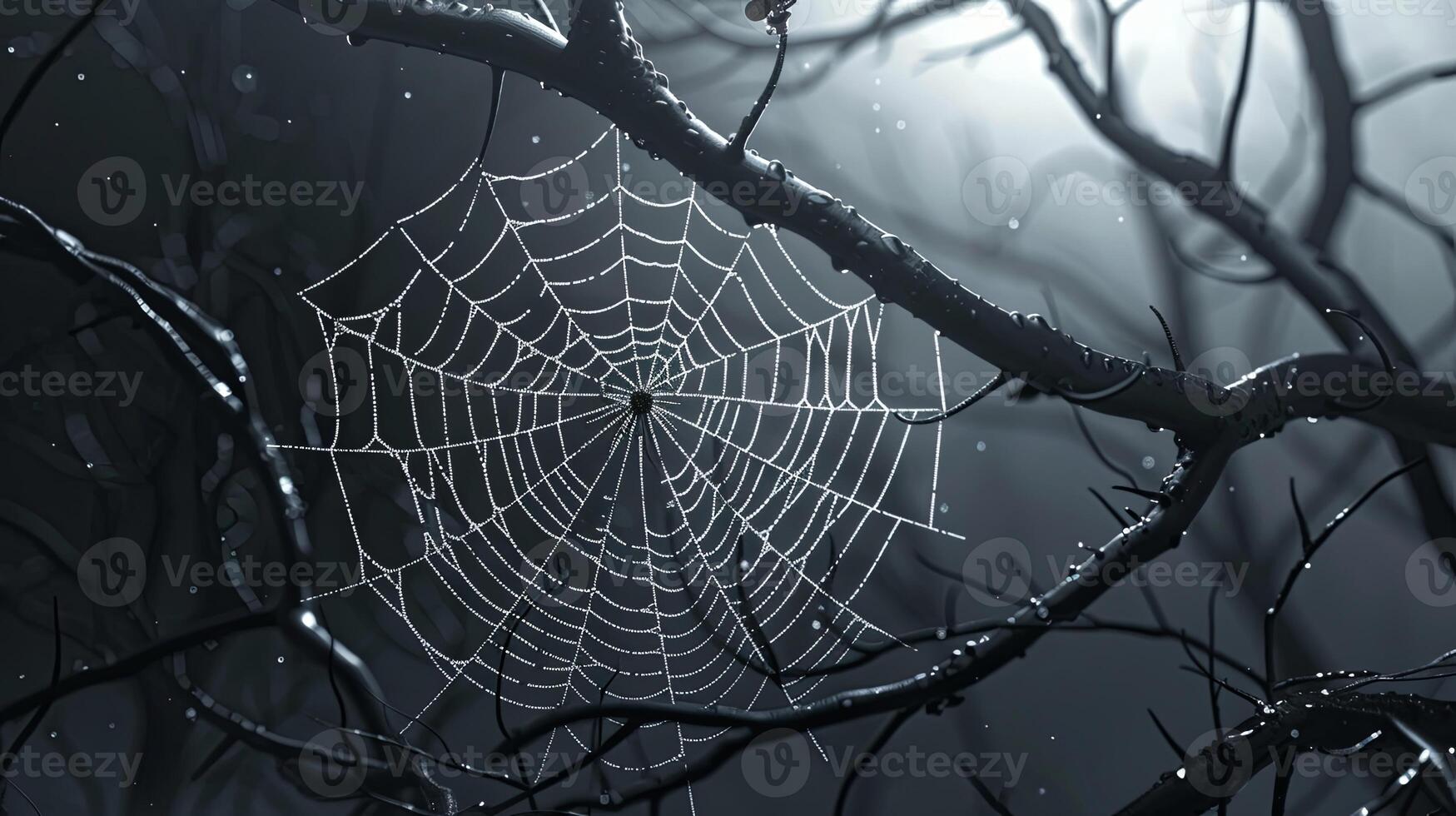 Glistening spider on minimalist spider web animation, eerie and ...