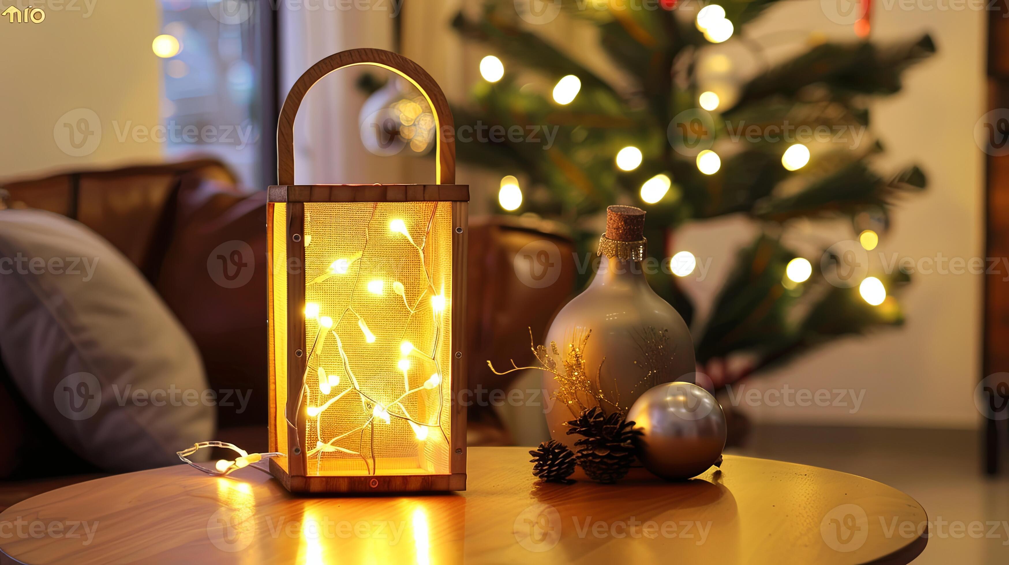 Vintage Style Christmas LED Table Lamp with Wood String Design and Handle 46182501 Stock Photo ...
