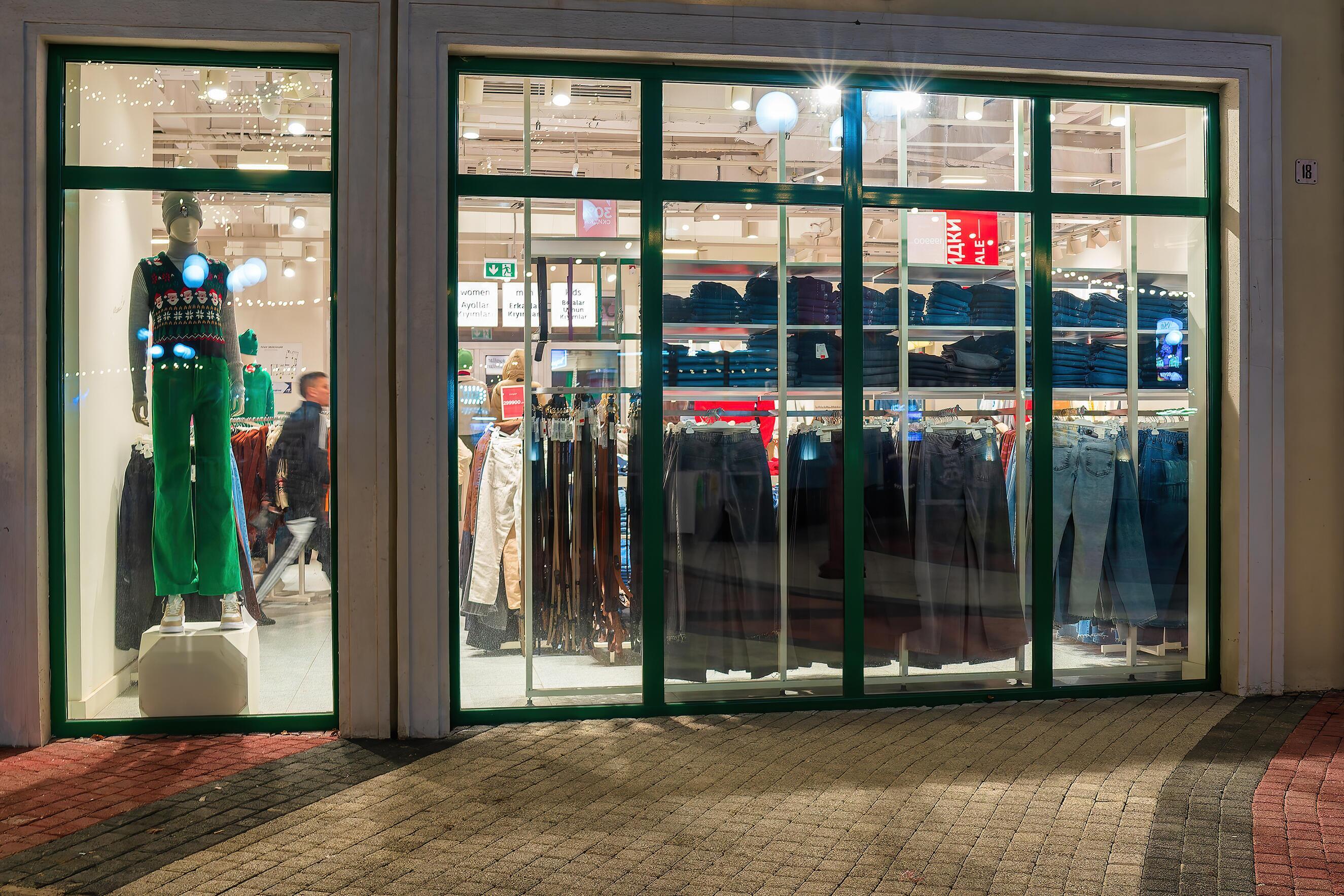 UZBEKISTAN, TASHKENT - 20 DECEMBER 2023 Exterior of clothing store with ...