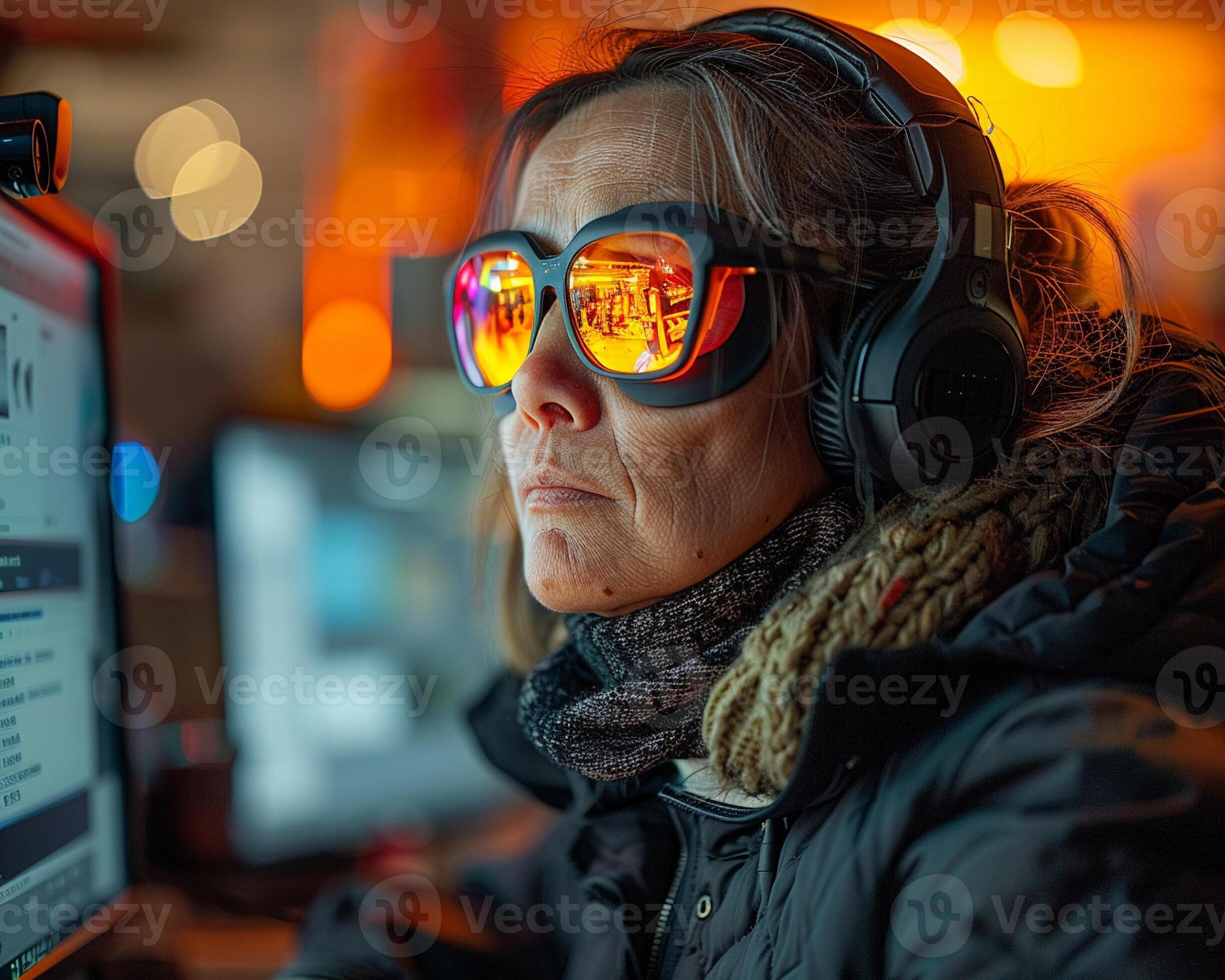 A person with a visual impairment using a computer inclusion at work ...