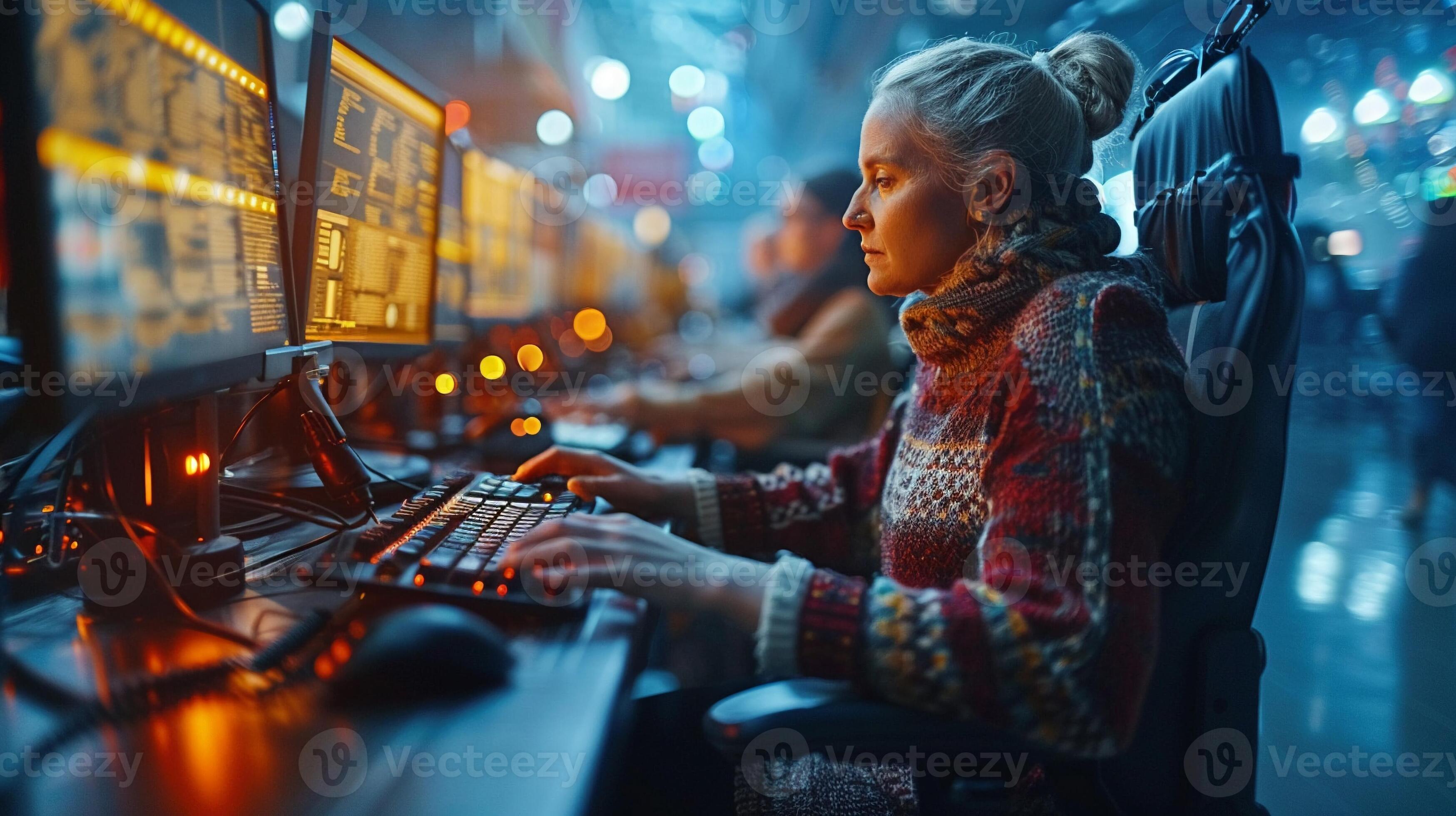 A person with a visual impairment using a computer inclusion at work ...
