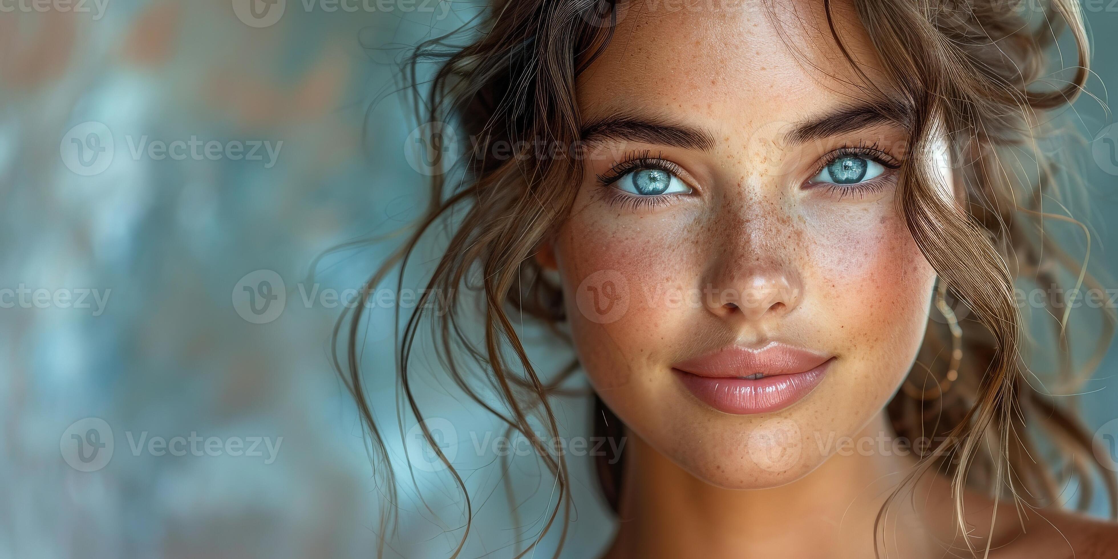 Ethereal Portrait Of A Woman With Sparkling Skin And Striking Blue Eyes