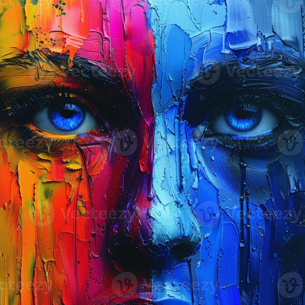 Detailed Portrait Of A Woman Focusing On Her Striking Blue Eyes And