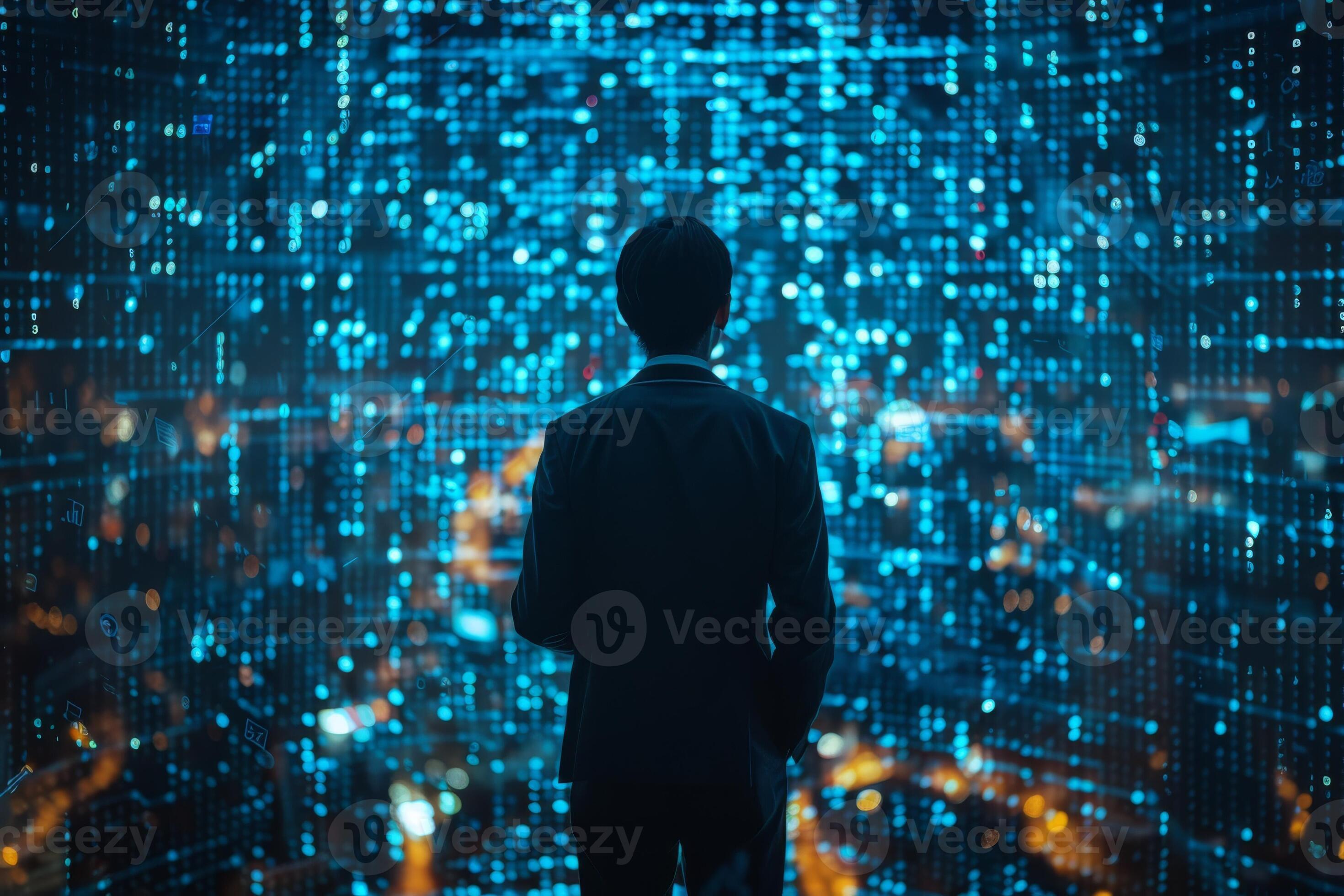 A man dressed in formal attire is standing in front of a computer monitor 46247761 Stock Photo ...