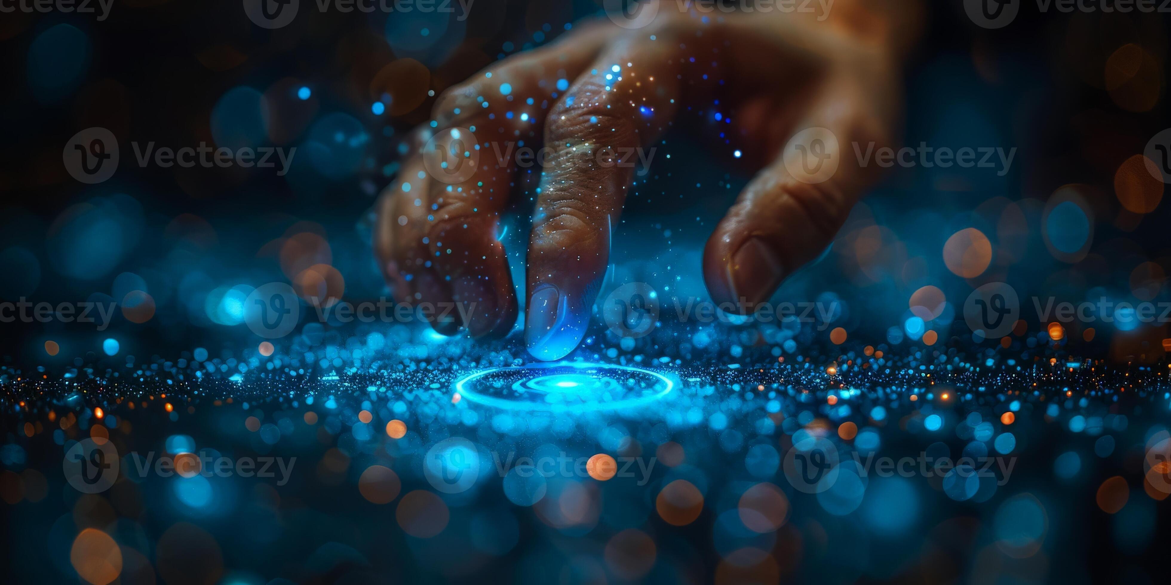 A persons hand pressing a button on a digital screen 46248611 Stock ...