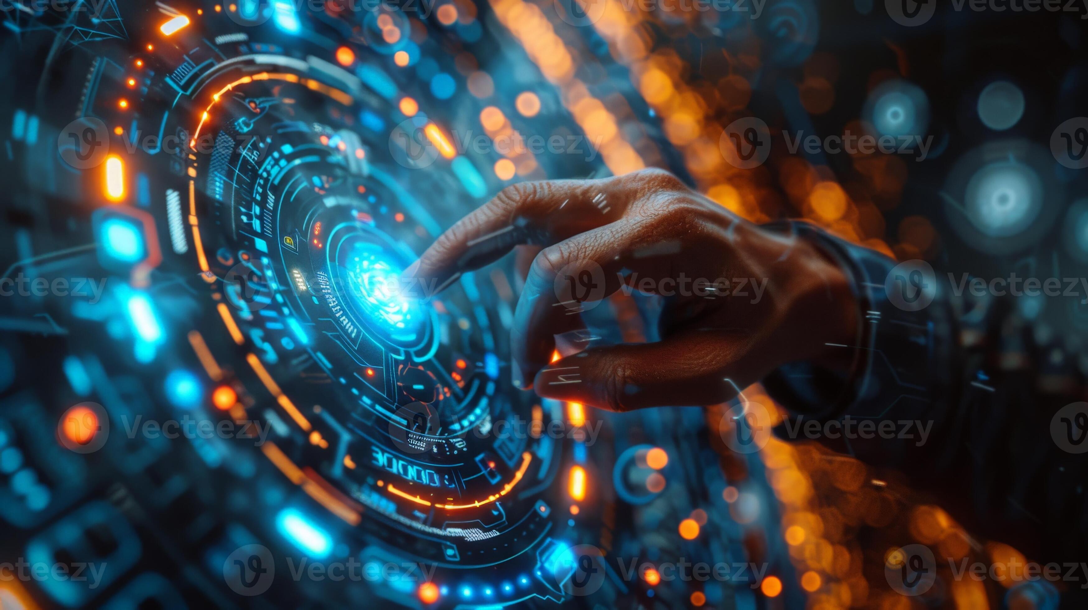 A person is interacting with a hightech display using their finger 46248849 Stock Photo at Vecteezy
