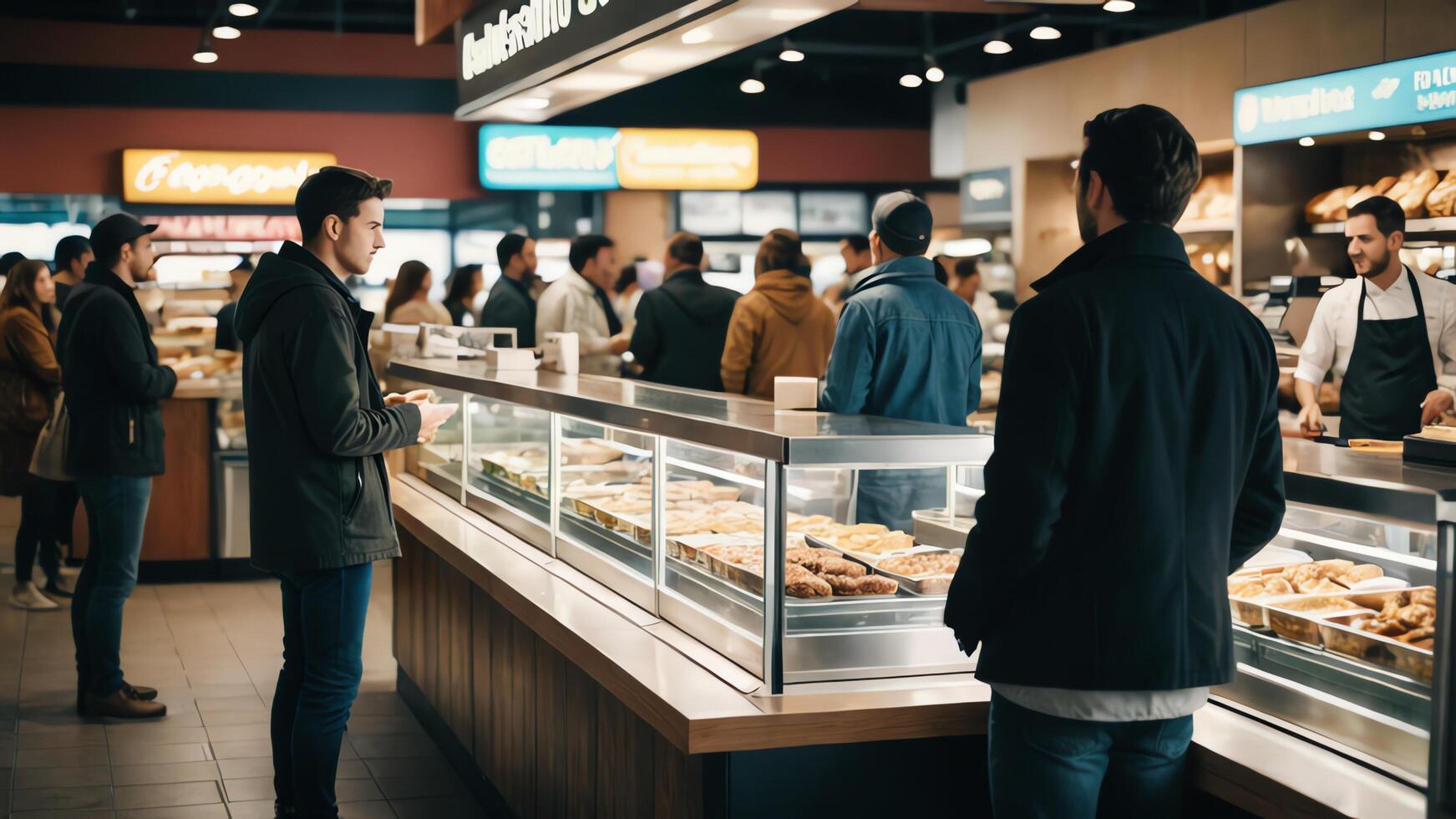 people inside restaurant food, waiting queue, restaurant atmosphere ...