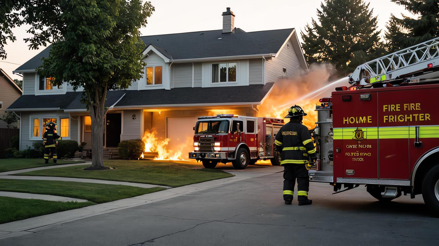 firefighting activities, the atmosphere of firefighters putting out ...
