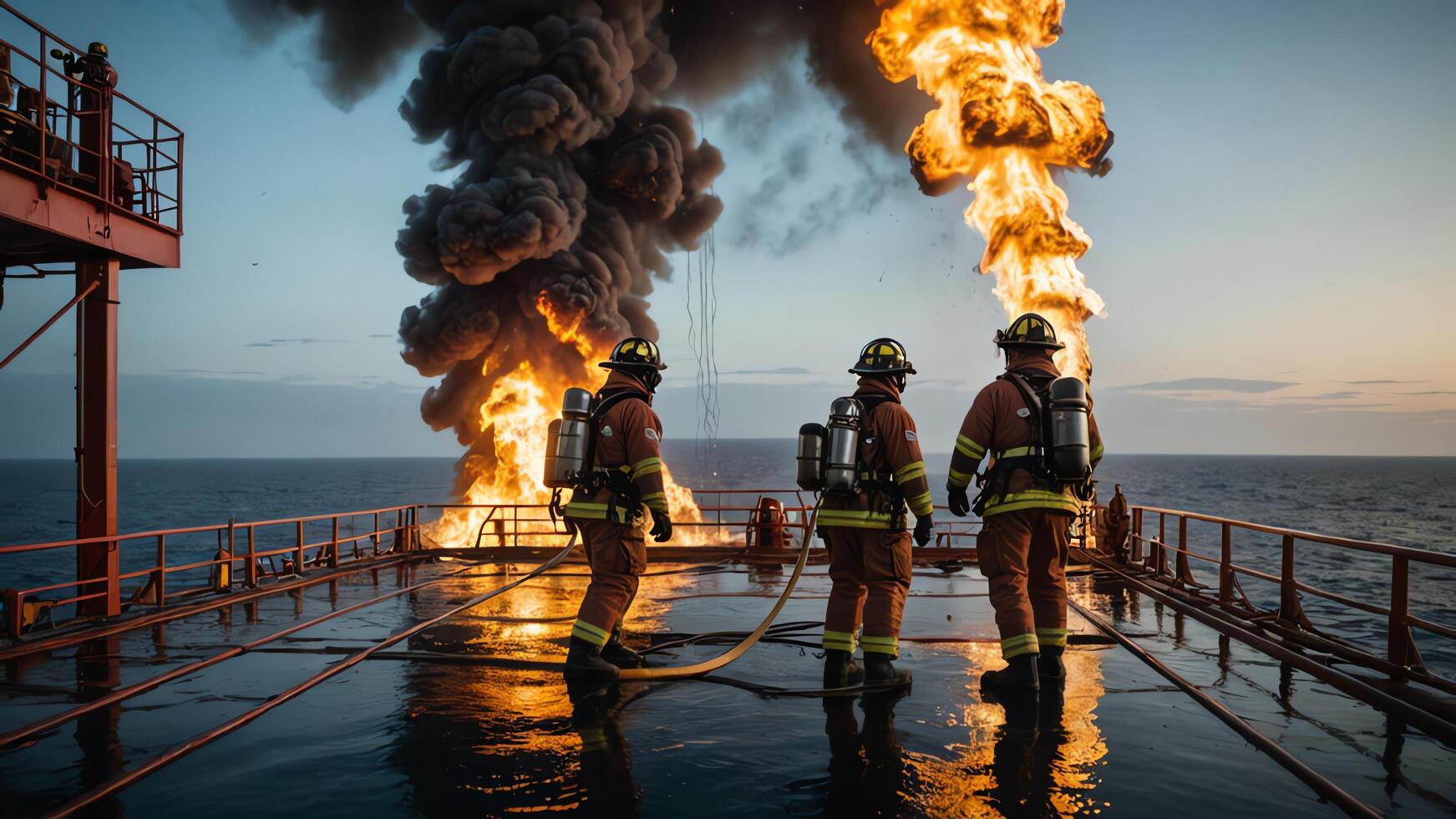 firefighting activities, the atmosphere of firefighters putting out ...