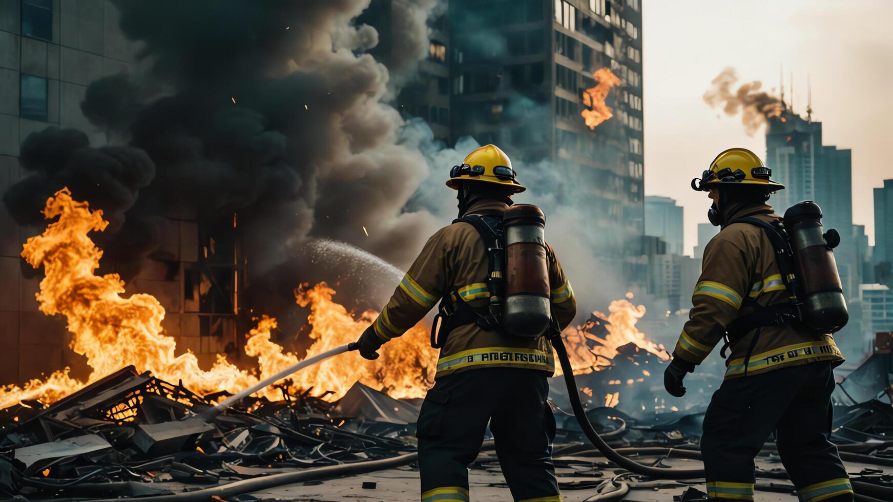 firefighting activities, the atmosphere of firefighters putting out ...