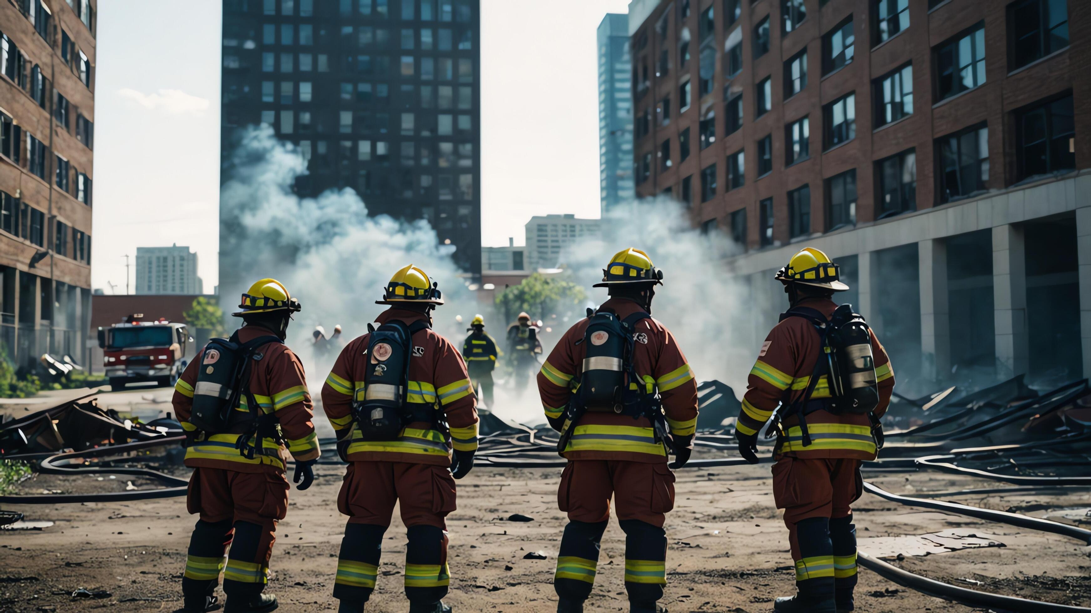 firefighting activities, the atmosphere of firefighters putting out ...