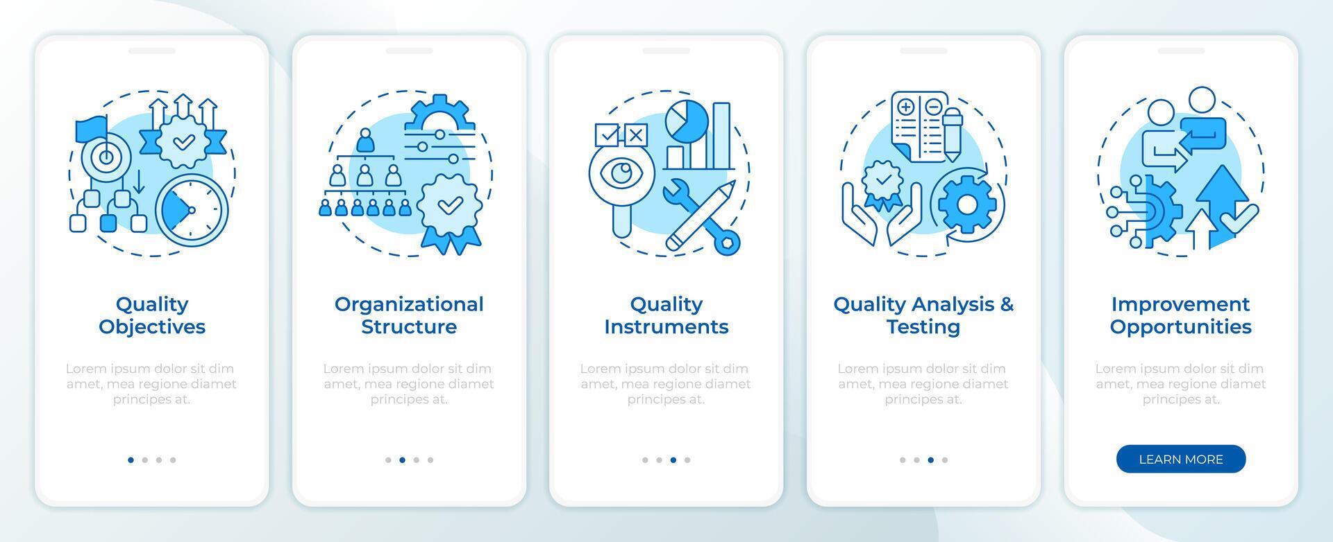 Qms Structure Blue Onboarding Mobile App Screen Walkthrough 5 Steps Editable Graphic