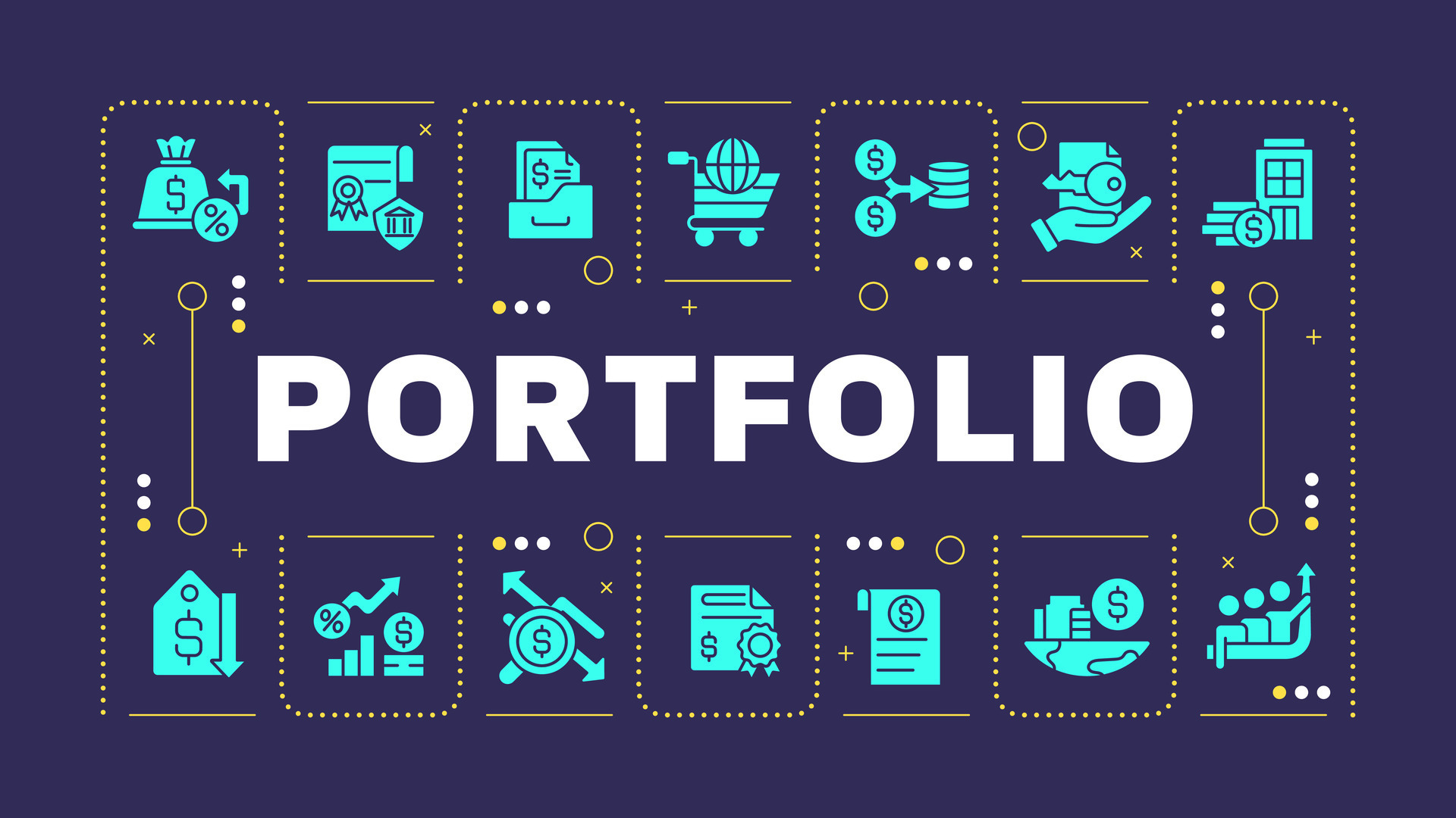 Portfolio purple word concept. Long term investment, volatility. Return ...