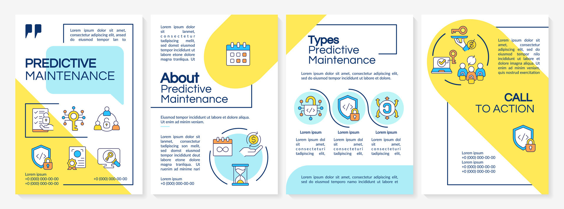 Software licenses types blue and yellow brochure template. Leaflet ...