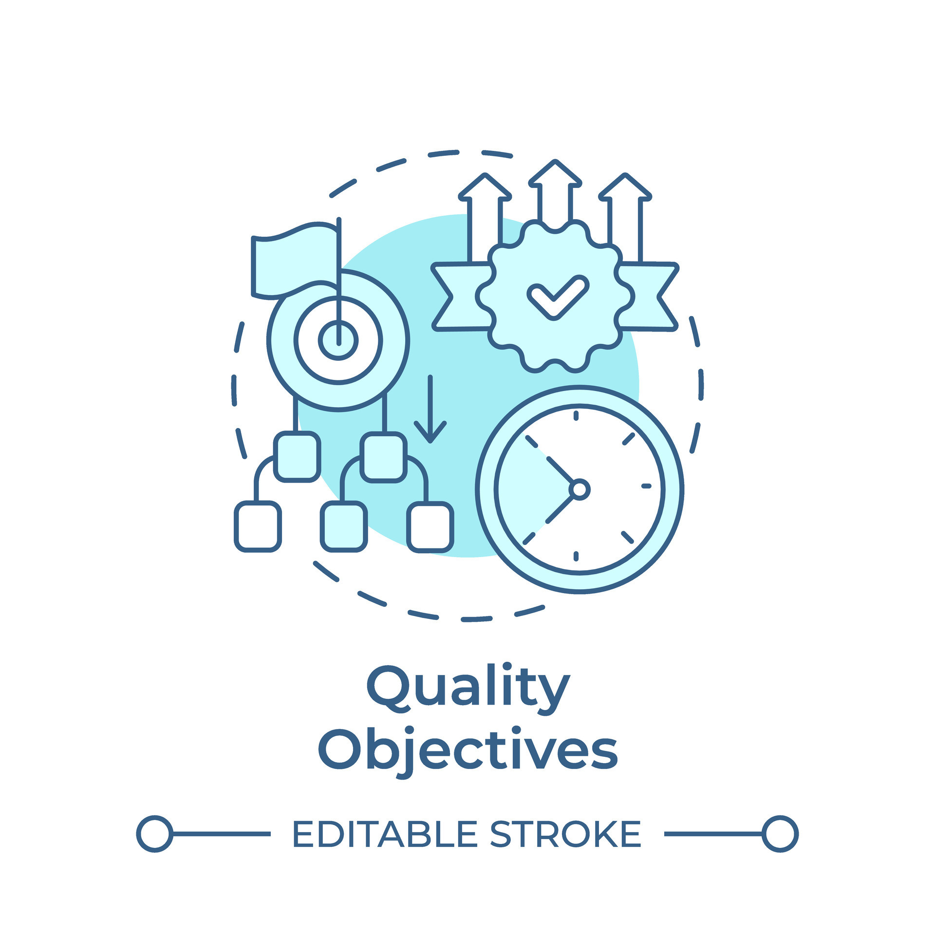 calidad objetivos suave azul concepto icono. actuación métrica, objetivo medida. redondo forma ...