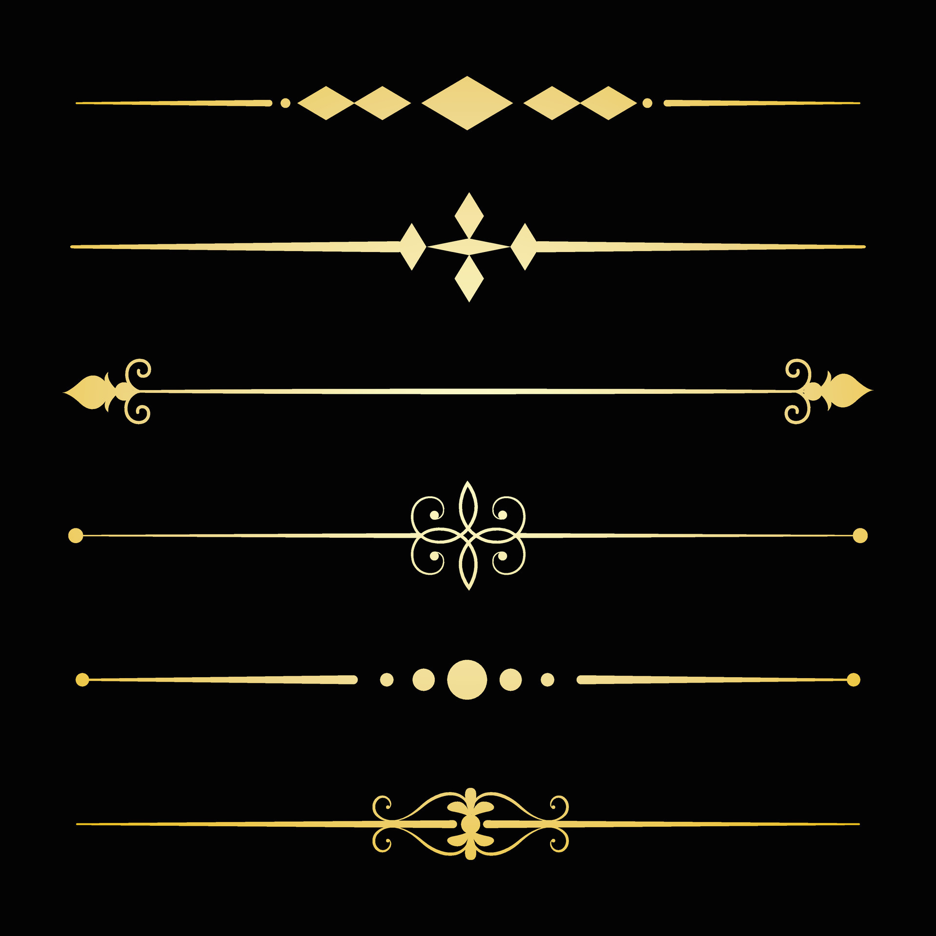 Decorative Lines Text Devider Set Gold Line Minimal Separators