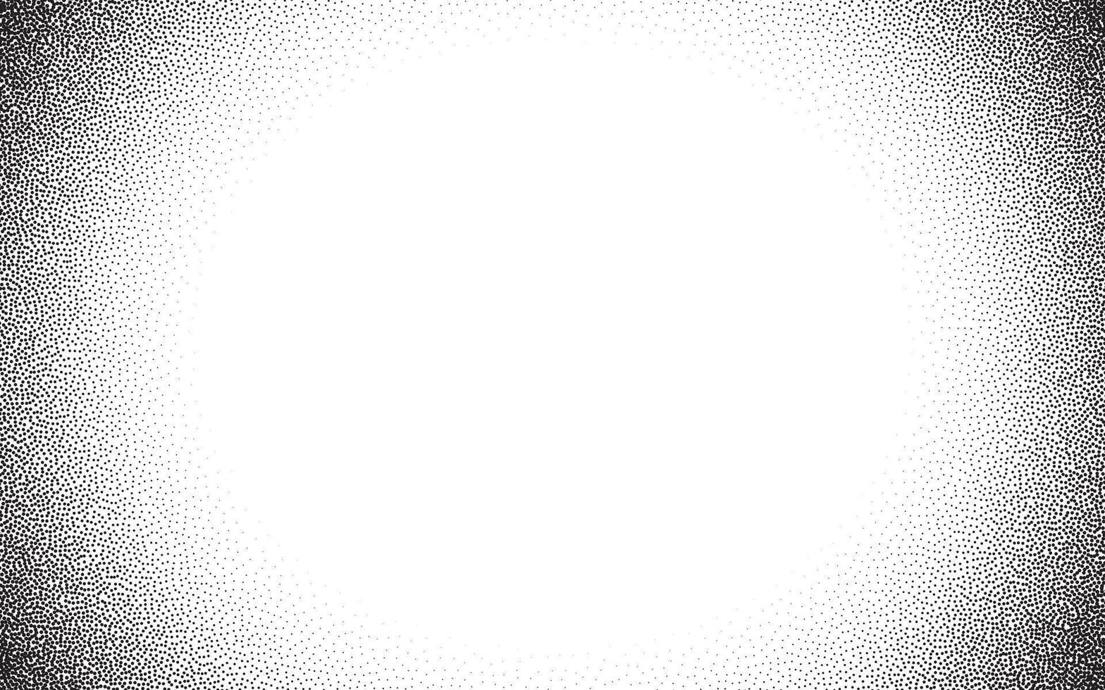 Vignette overlay black noise stipple dots halftone background, Circular gradation with grainy ...