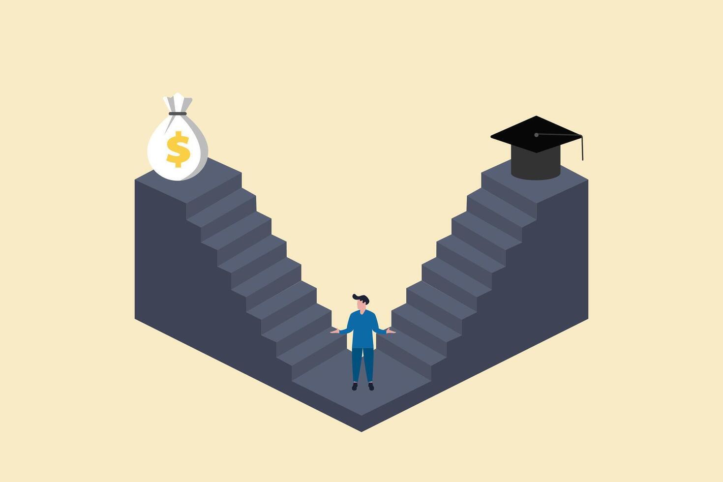 Man choosing between two options Money and education. concept of ... Man choosing between two options Money and education. concept of ...