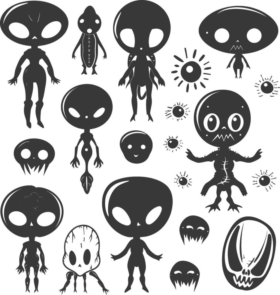 Silhouette Hand Drawn Cute Alien Kawaii Doodle Collection Black Color Only 46266662 Vector Art
