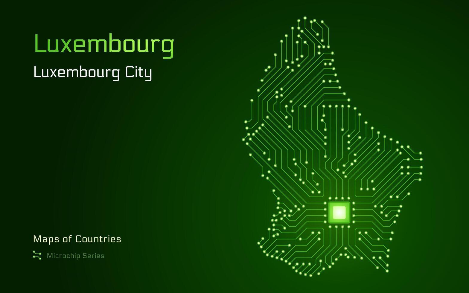 Luxembourg Map with a capital of Luxembourg City Shown in a Microchip ...