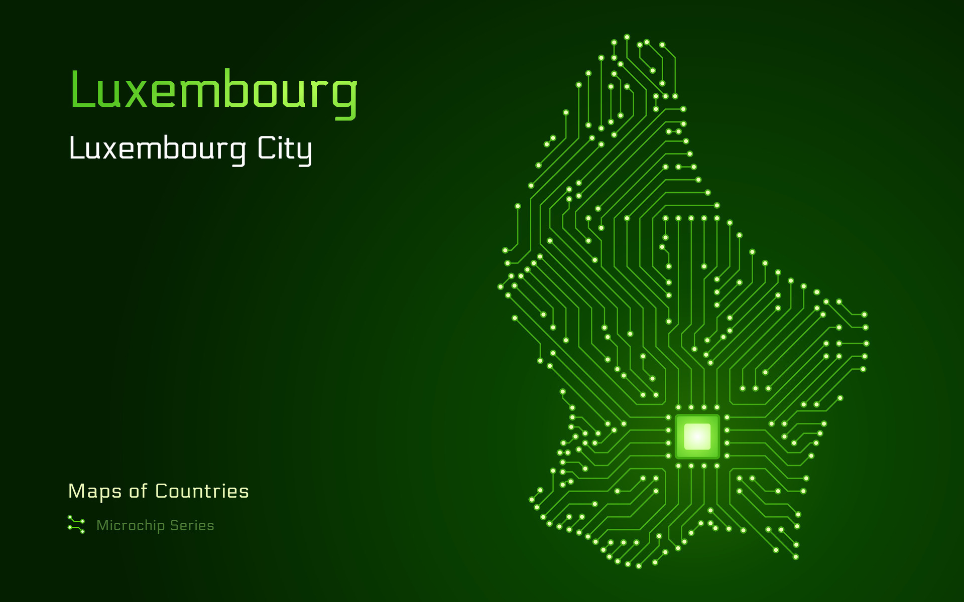 Luxembourg Map with a capital of Luxembourg City Shown in a Microchip ...