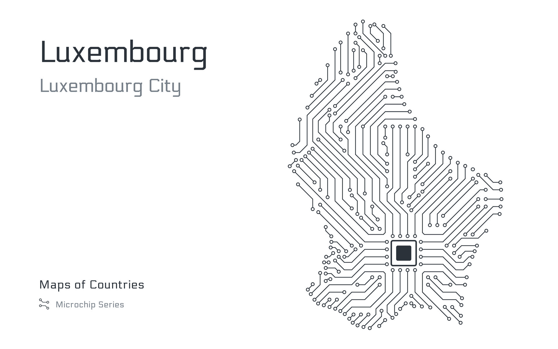 Luxembourg Map with a capital of Luxembourg City Shown in a Microchip ...
