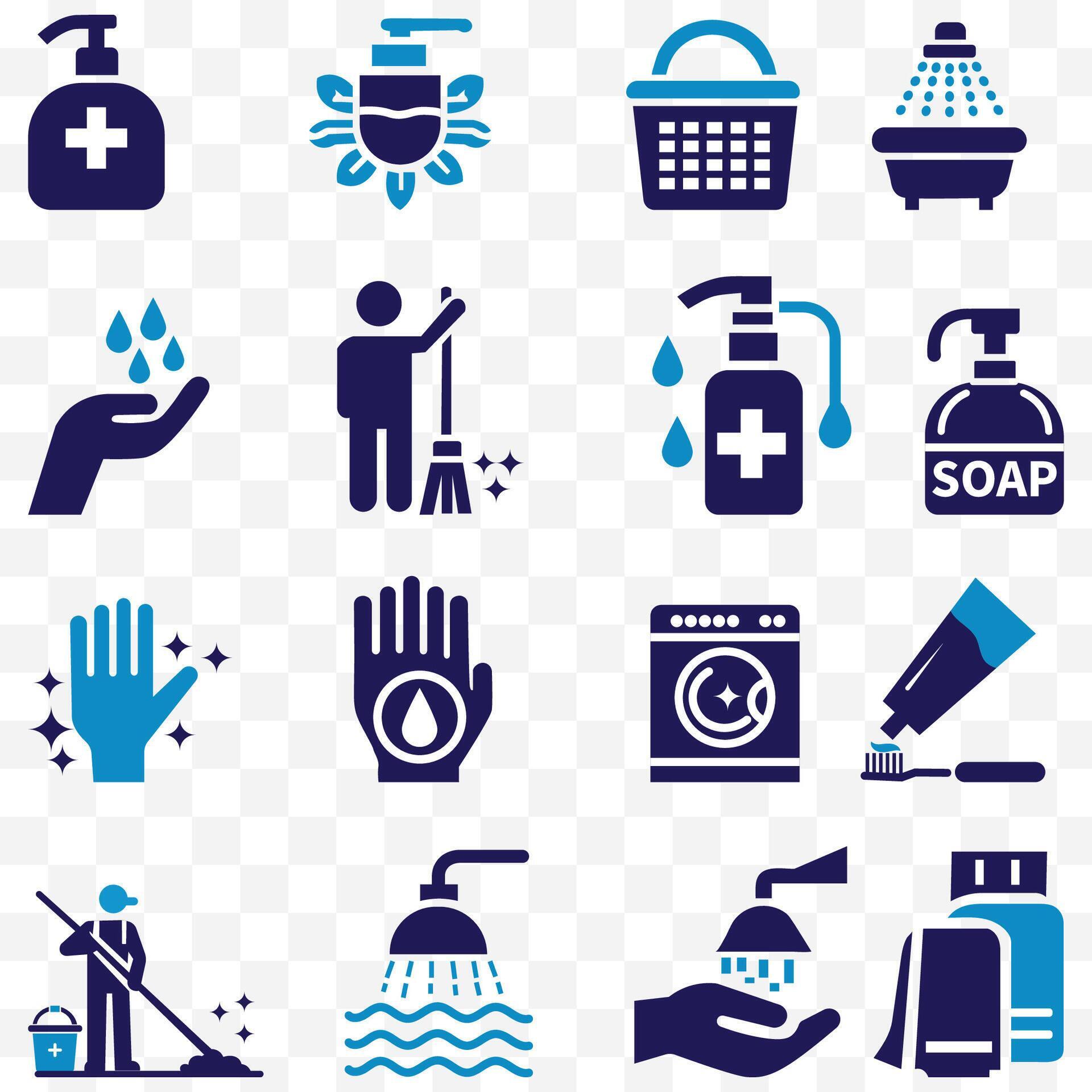 Hygiene Icon Set Containing Cleaning Disinfection Soap Bathing
