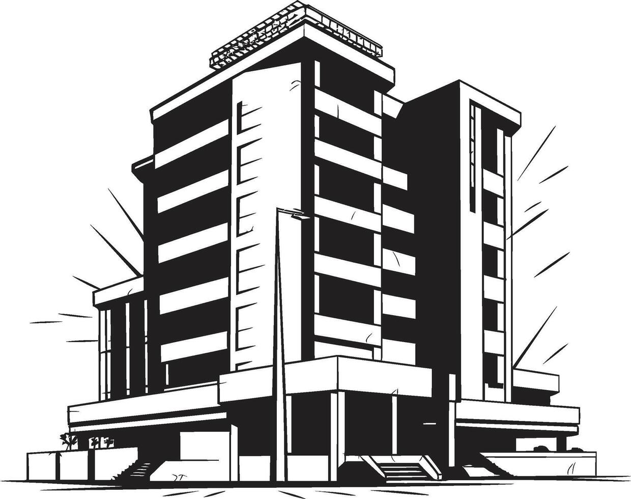 Ebony Corporate Complex Black Multifloor Building Icon Monochrome ...