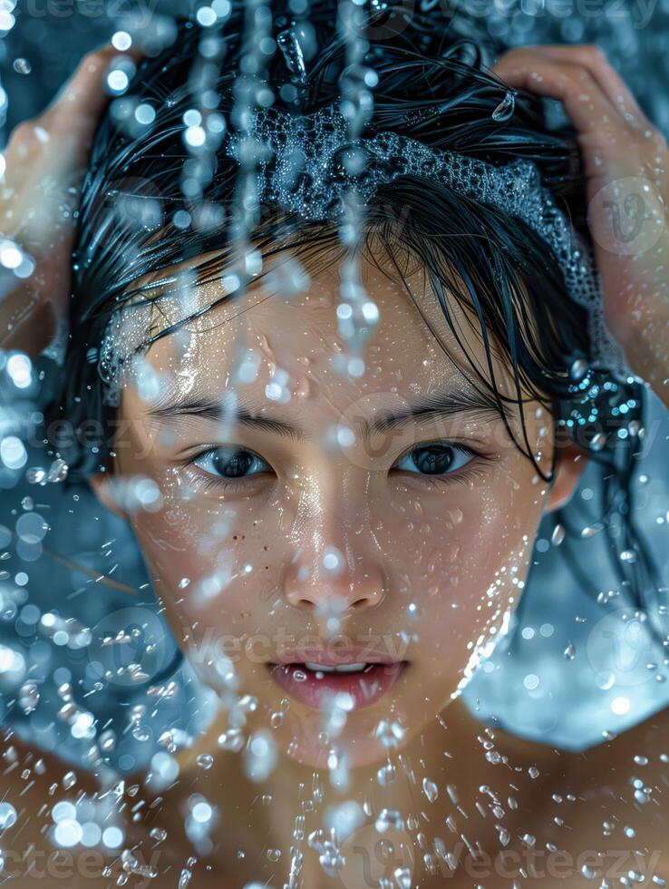 Asian woman shower water pouring head 46288431 Stock Photo at Vecteezy
