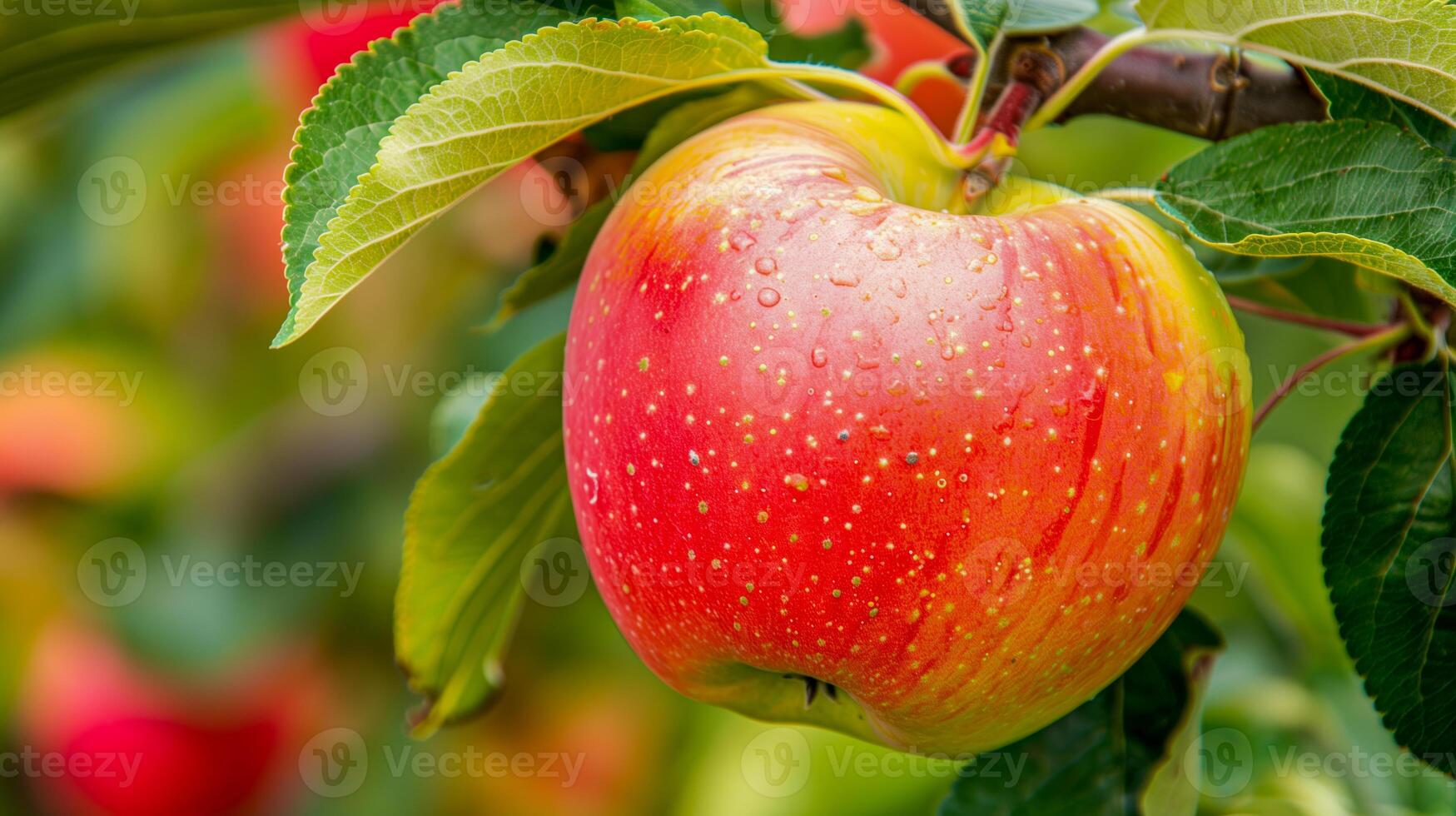 A red apple hanging from a tree with green leaves 46289017 Stock Photo ...