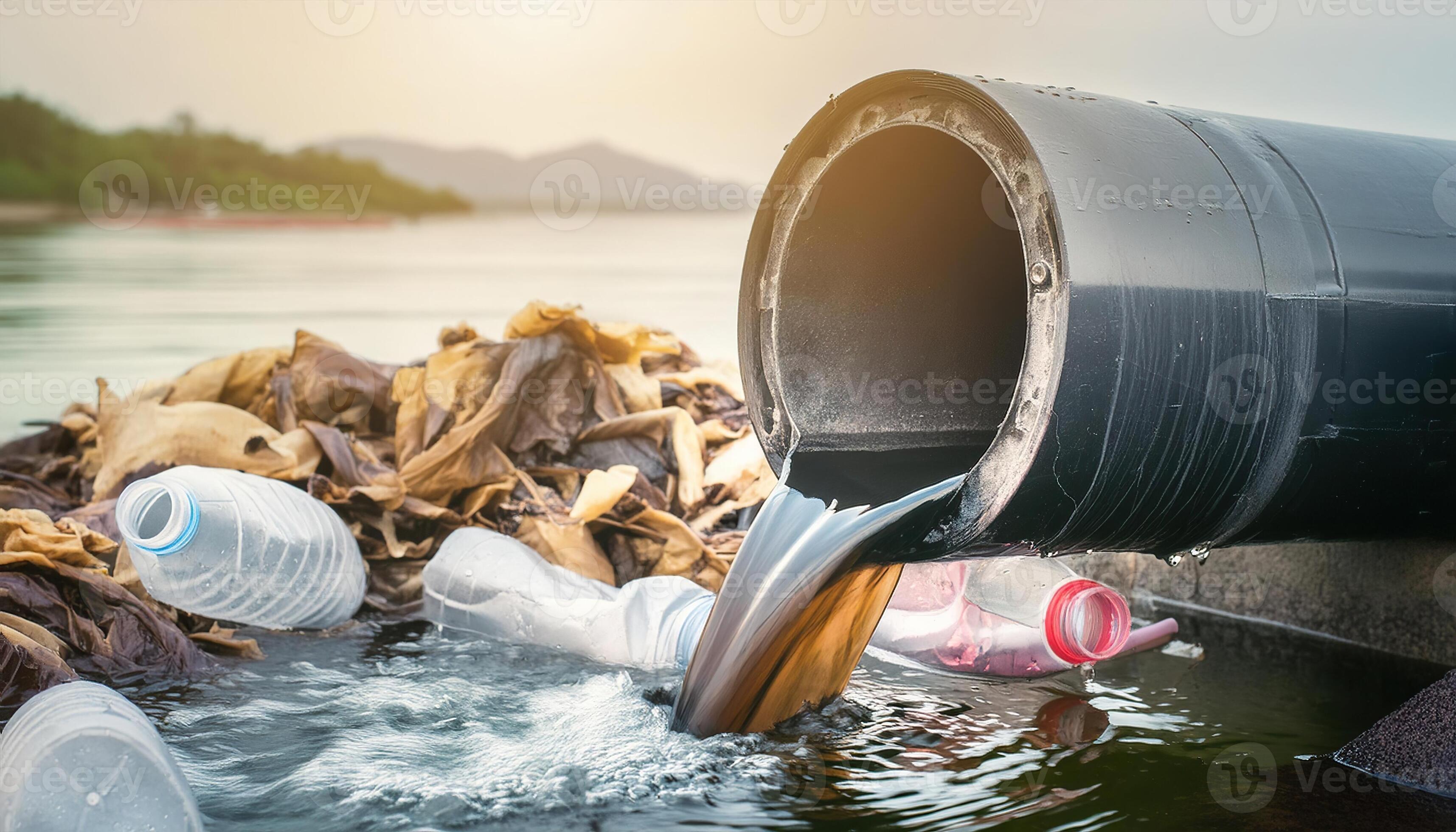 tóxico agua lanzamiento dentro el río, industria tubo desagüe residuos ...