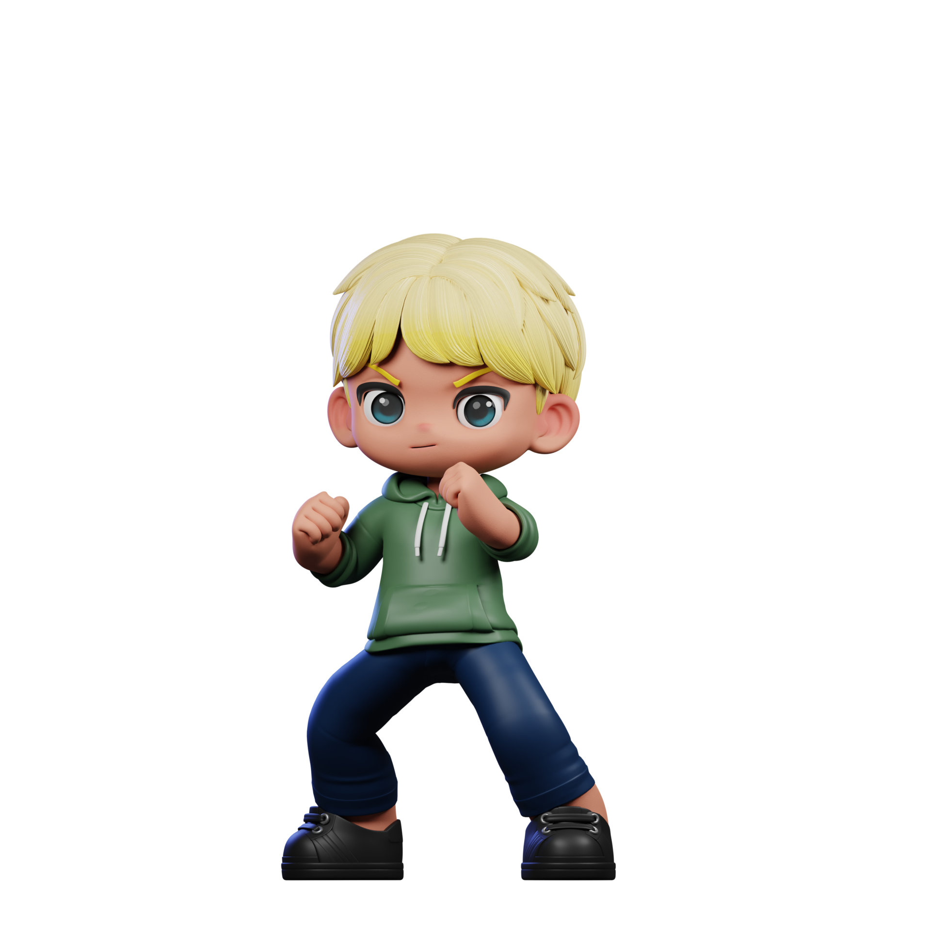 3d Cartoon Character With Blonde Hair Ready Fight Pose 46300953 Png