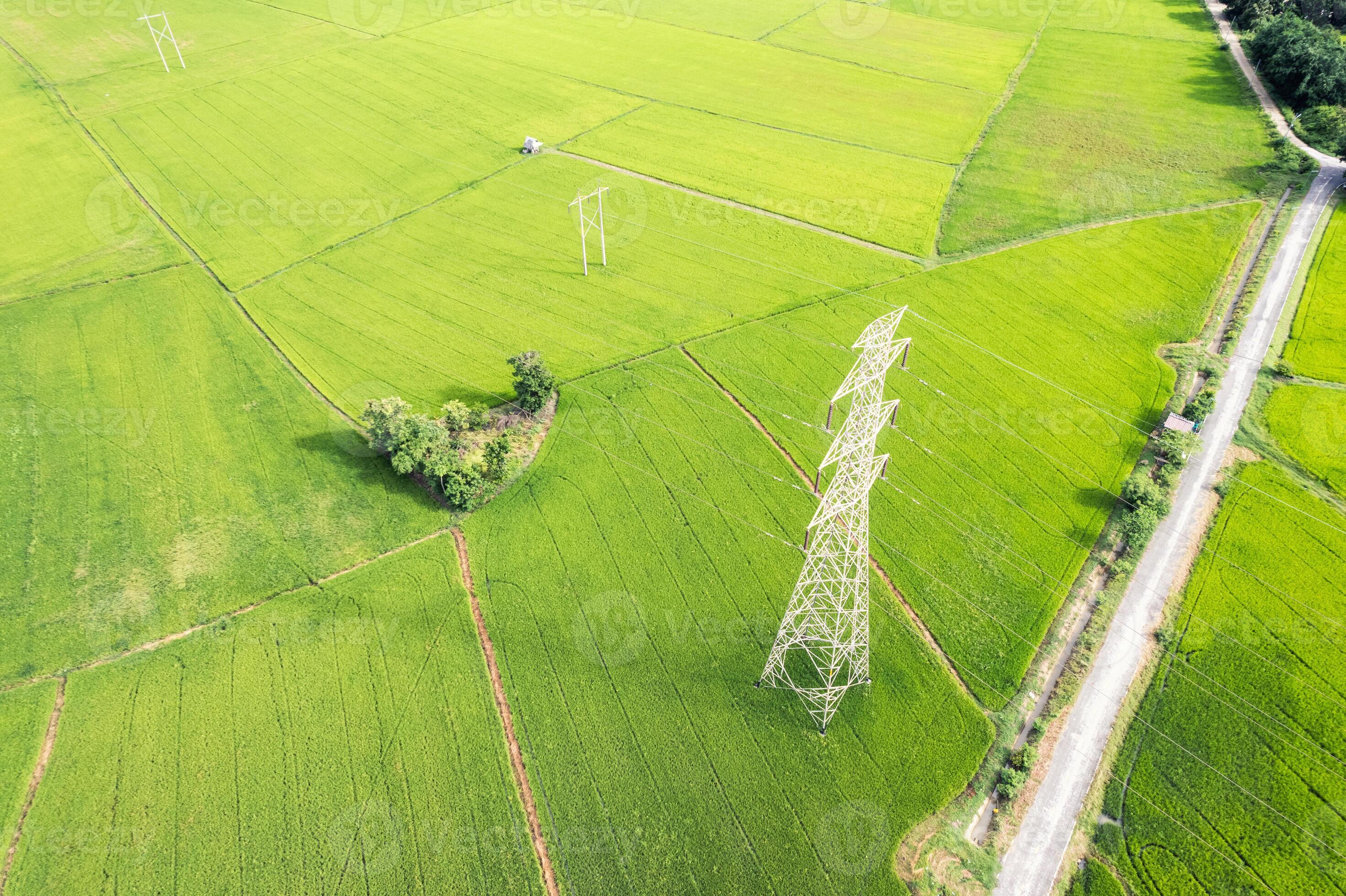 High voltage pole, Transmission tower, Electricity pylon, Electric power transmission located on ...