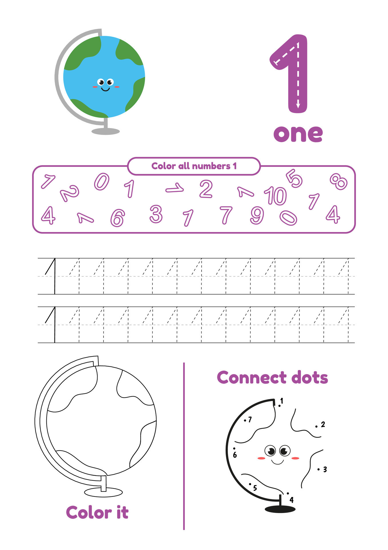 Educational games on one page for kids. Color page, dot to dot, trace ...