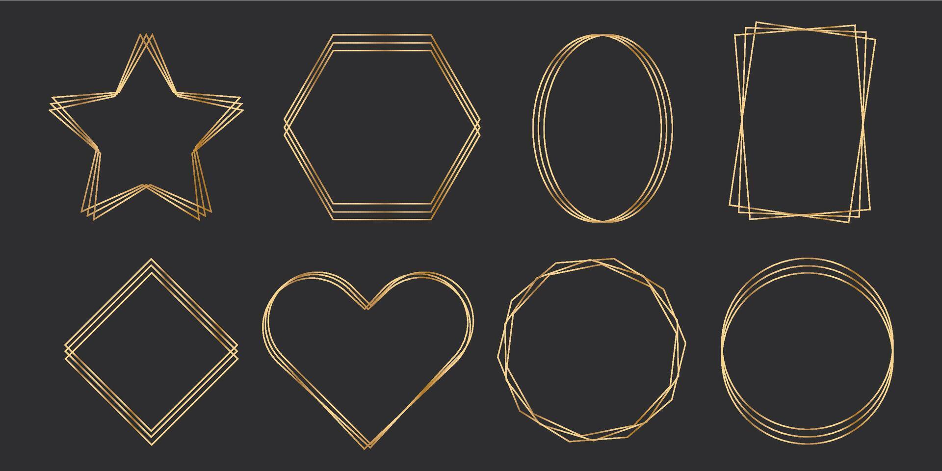 Set Golden Thin Line Frames Different Shapes On The Dark Background Perfect Border Design For