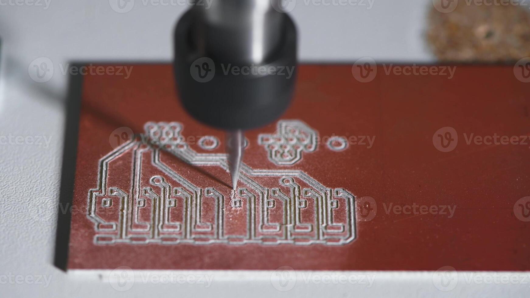 Machine With Numerical Control Cnc Carries Out Milling Of Printed Circuit Boards Circuit