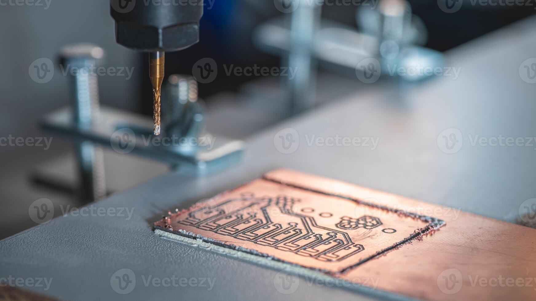 Machine With Numerical Control Cnc Carries Out Milling Of Printed Circuit Boards Circuit