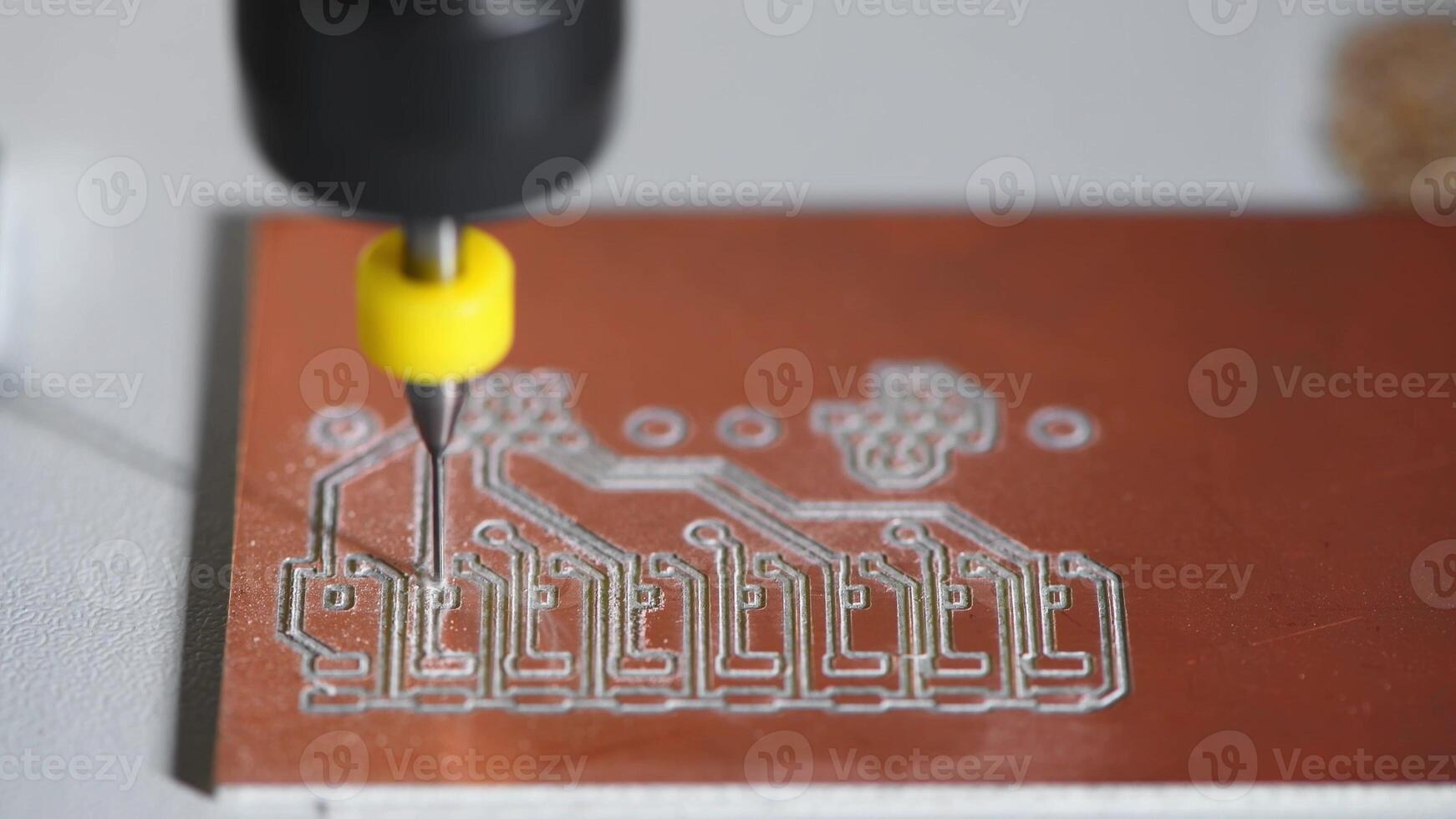 Machine With Numerical Control Cnc Carries Out Milling Of Printed Circuit Boards Circuit
