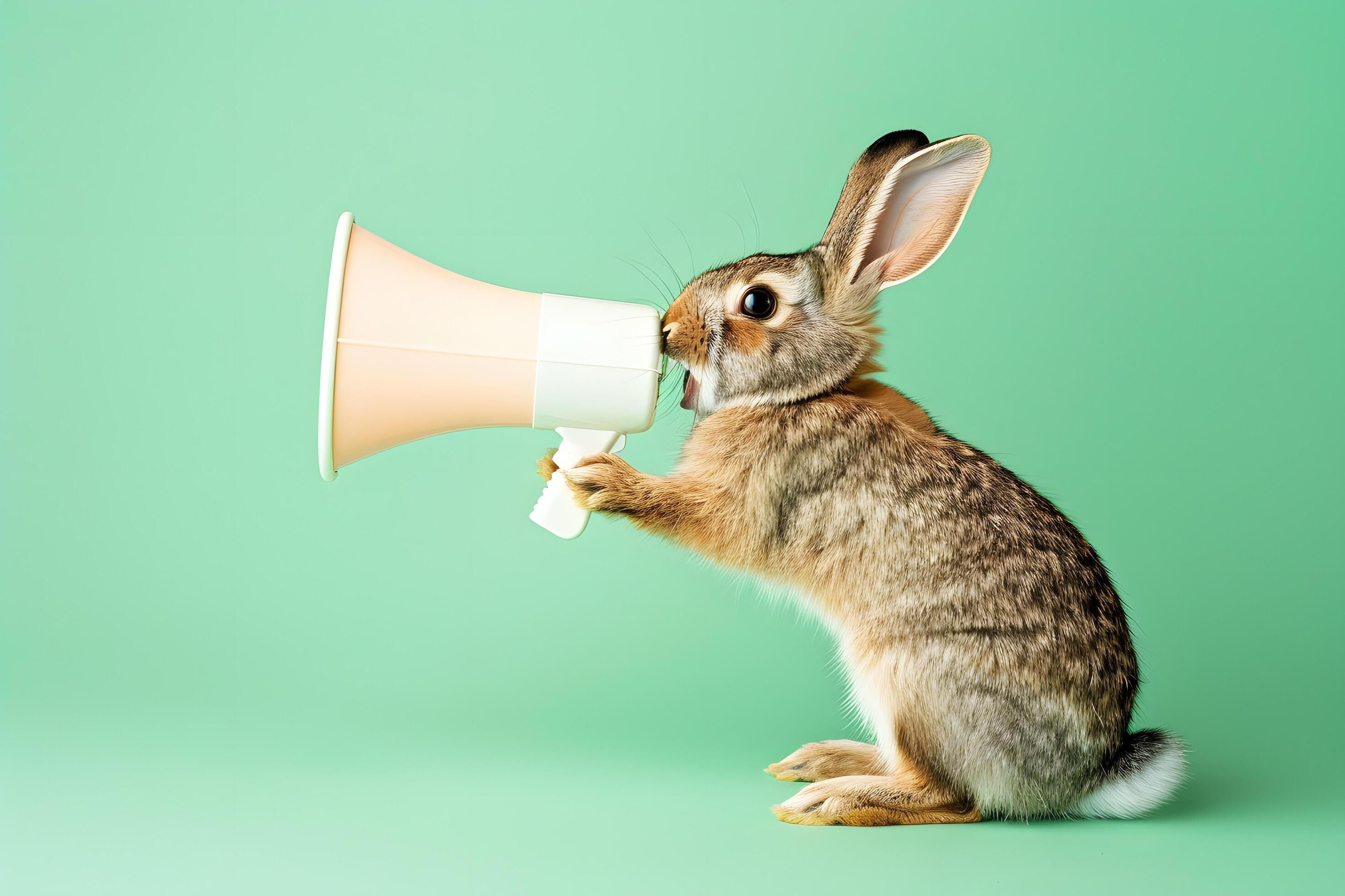 Rabbit announcing using megaphone. Notifying, warning, announcement ... Rabbit announcing using megaphone. Notifying, warning, announcement ...
